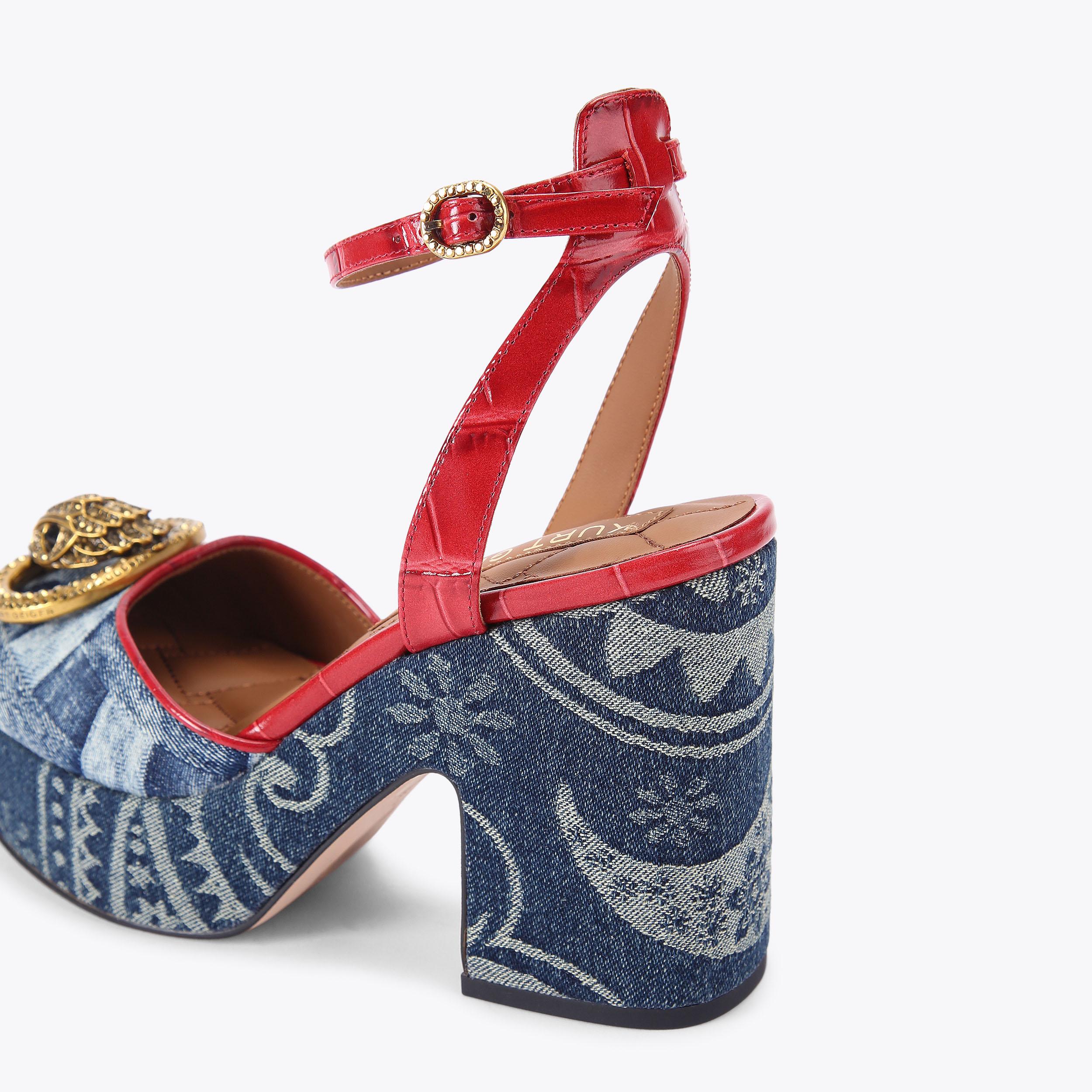 CHELSEA CLOSED PLATFORM Blue Paisley Denim Maroon Croc Platform Heel by ...