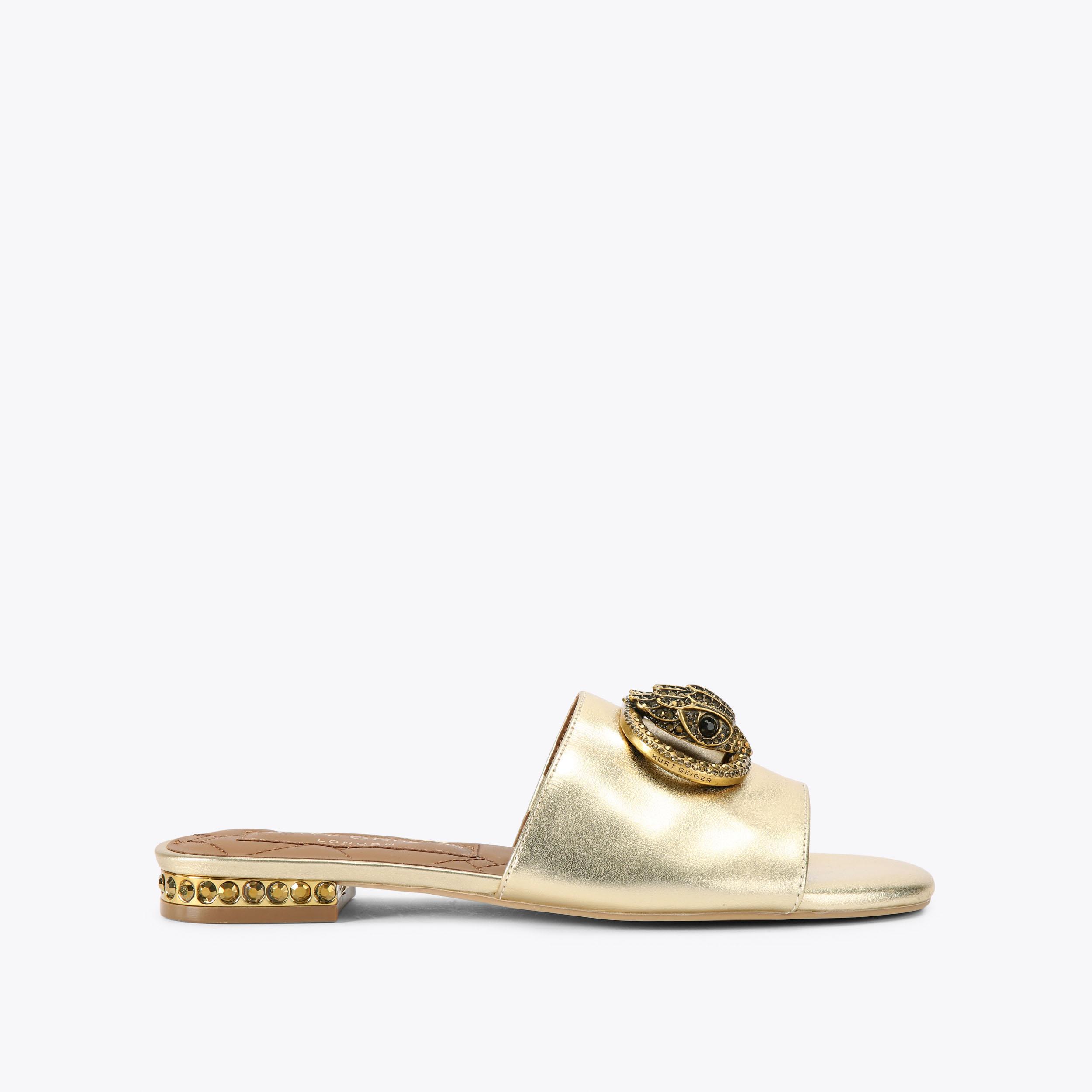 CHELSEA FLAT SANDAL Metallic Gold Slip On Sandal by KURT GEIGER LONDON