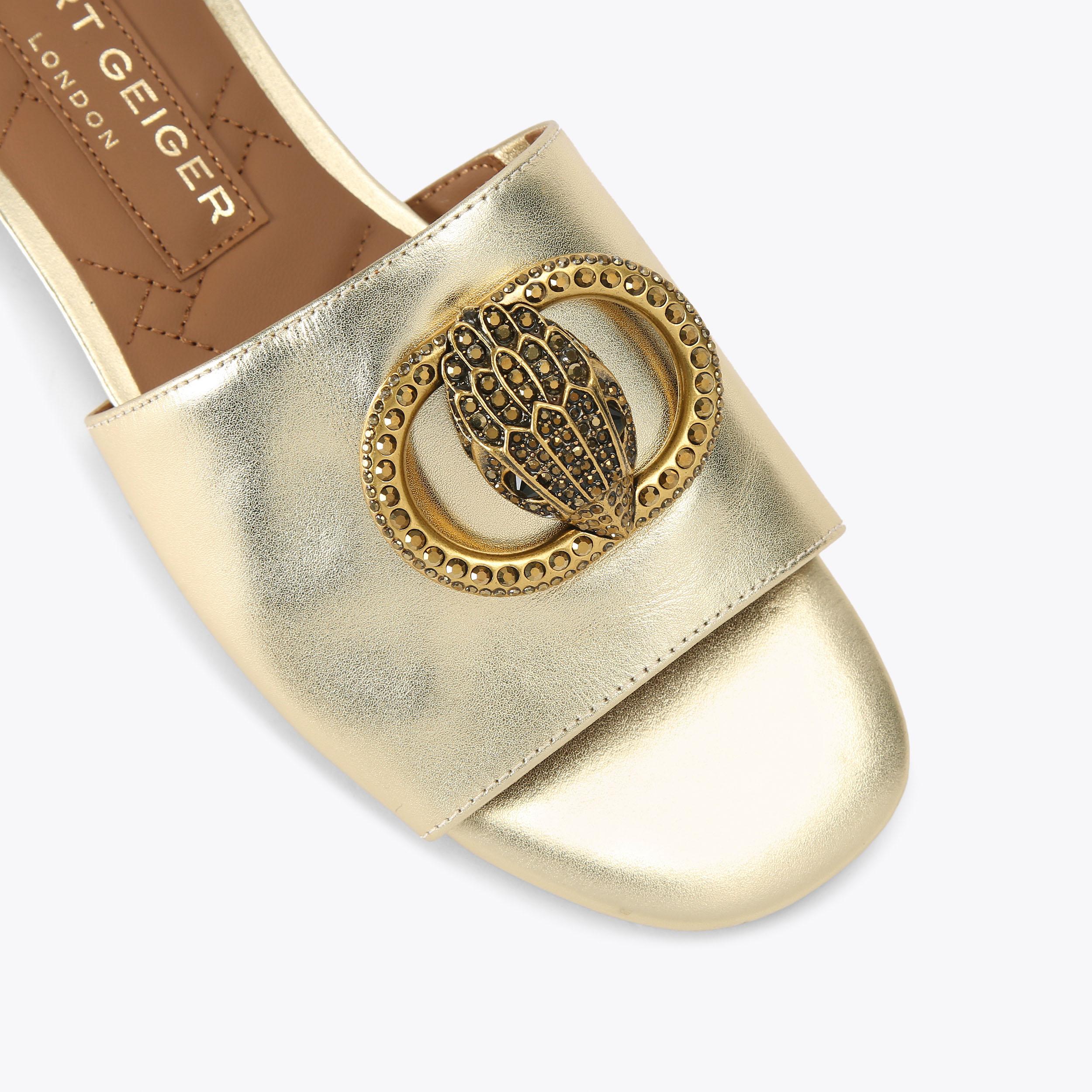 CHELSEA FLAT SANDAL Metallic Gold Slip On Sandal by KURT GEIGER LONDON