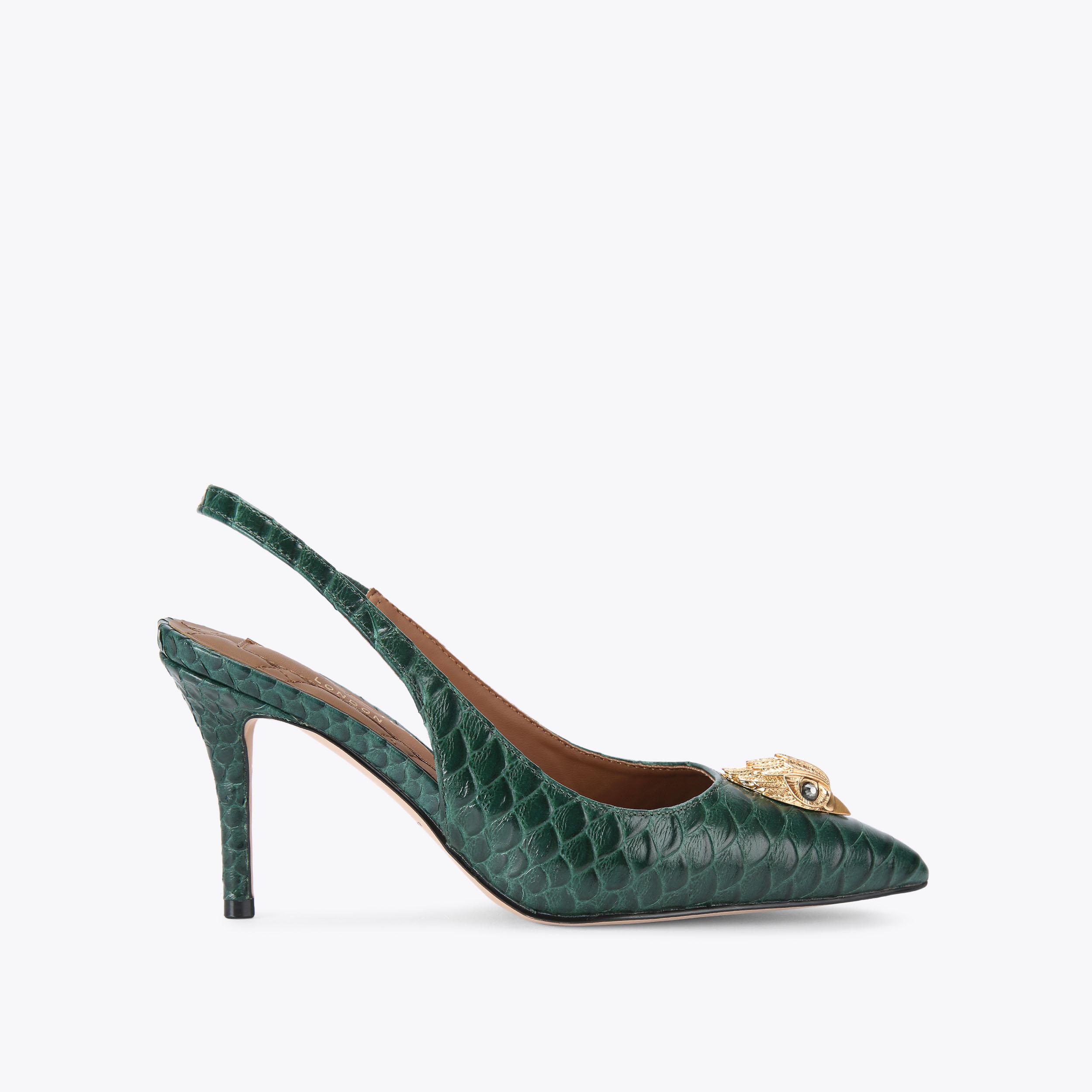 BELGRAVIA HIGH SLING Dark Green Lizard Leather Slingback Heel by KURT ...