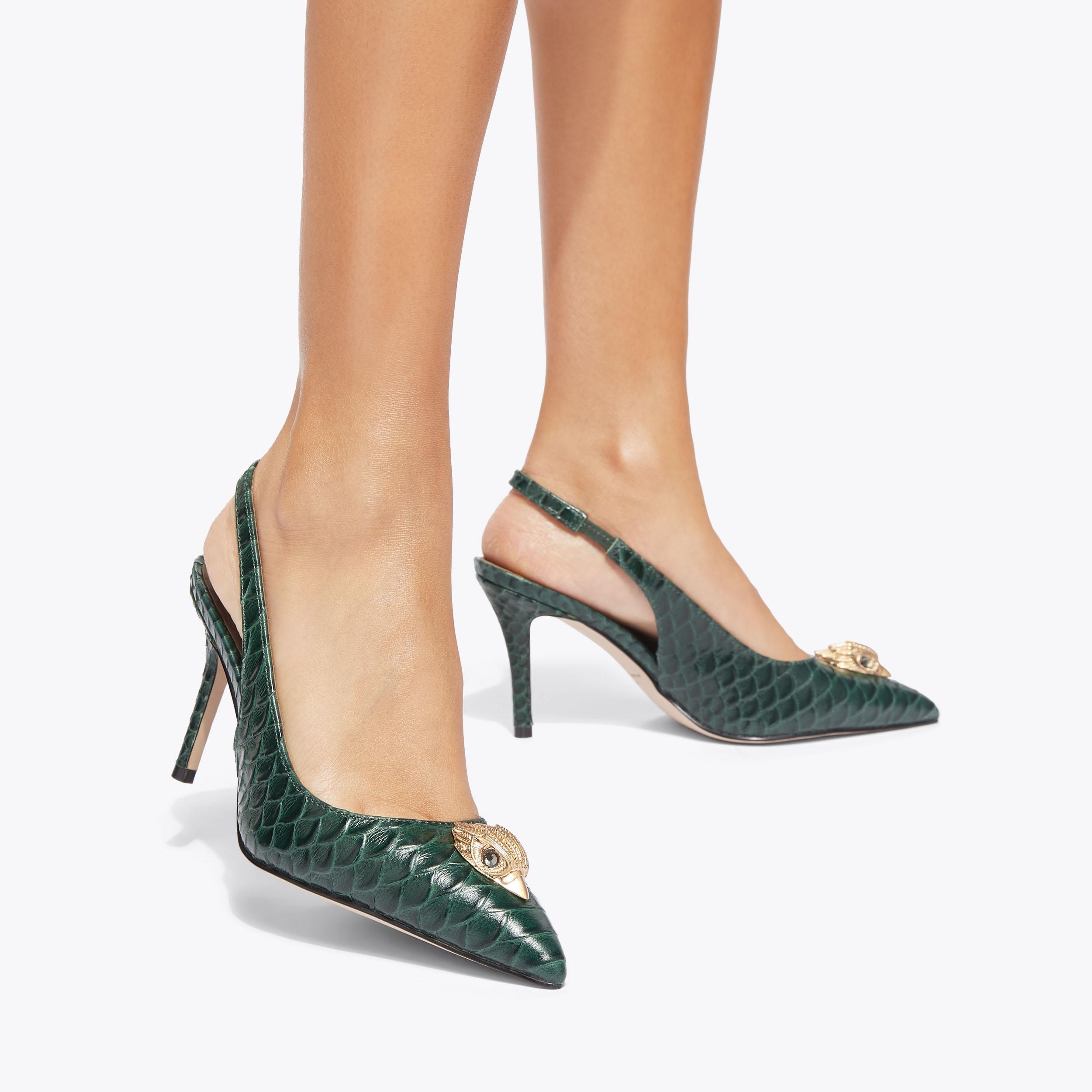 BELGRAVIA HIGH SLING Dark Green Lizard Leather Slingback Heel by KURT ...
