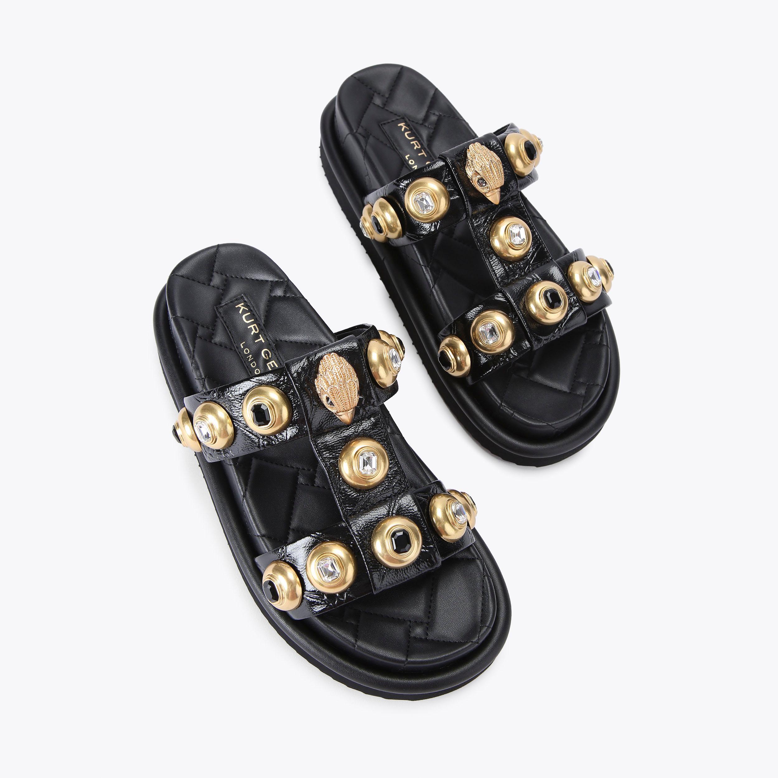 ORSON MULTI STUD Black Leather Sandals by KURT GEIGER LONDON