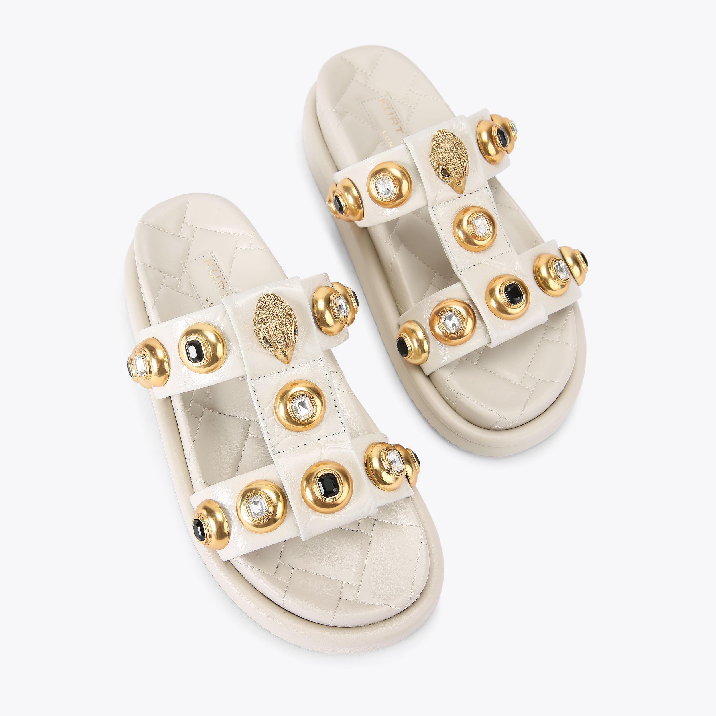 ORSON MULTI STUD Bone Crinkled Leather Strap Sandal by KURT GEIGER LONDON