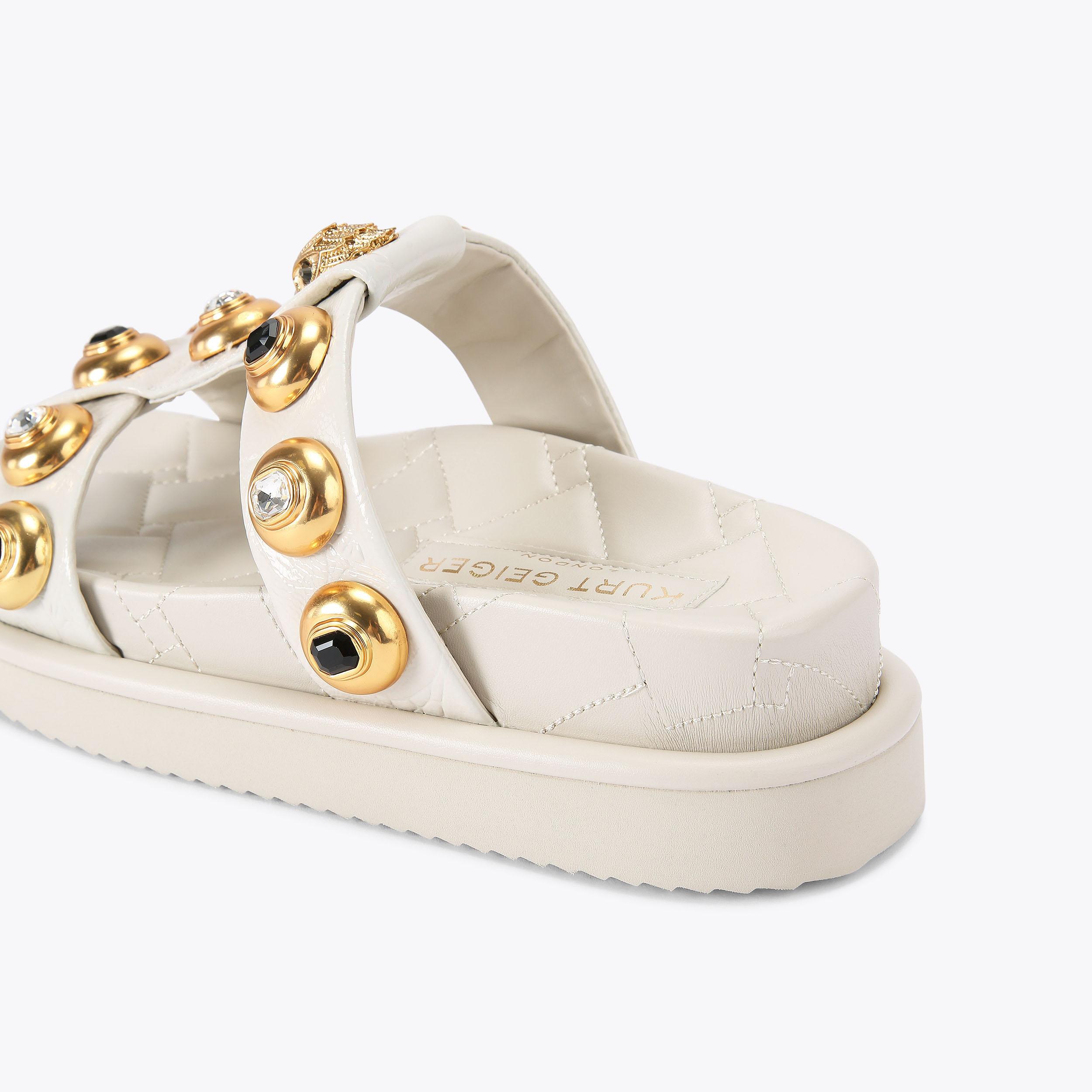 ORSON MULTI STUD Bone Crinkled Leather Strap Sandal by KURT GEIGER LONDON