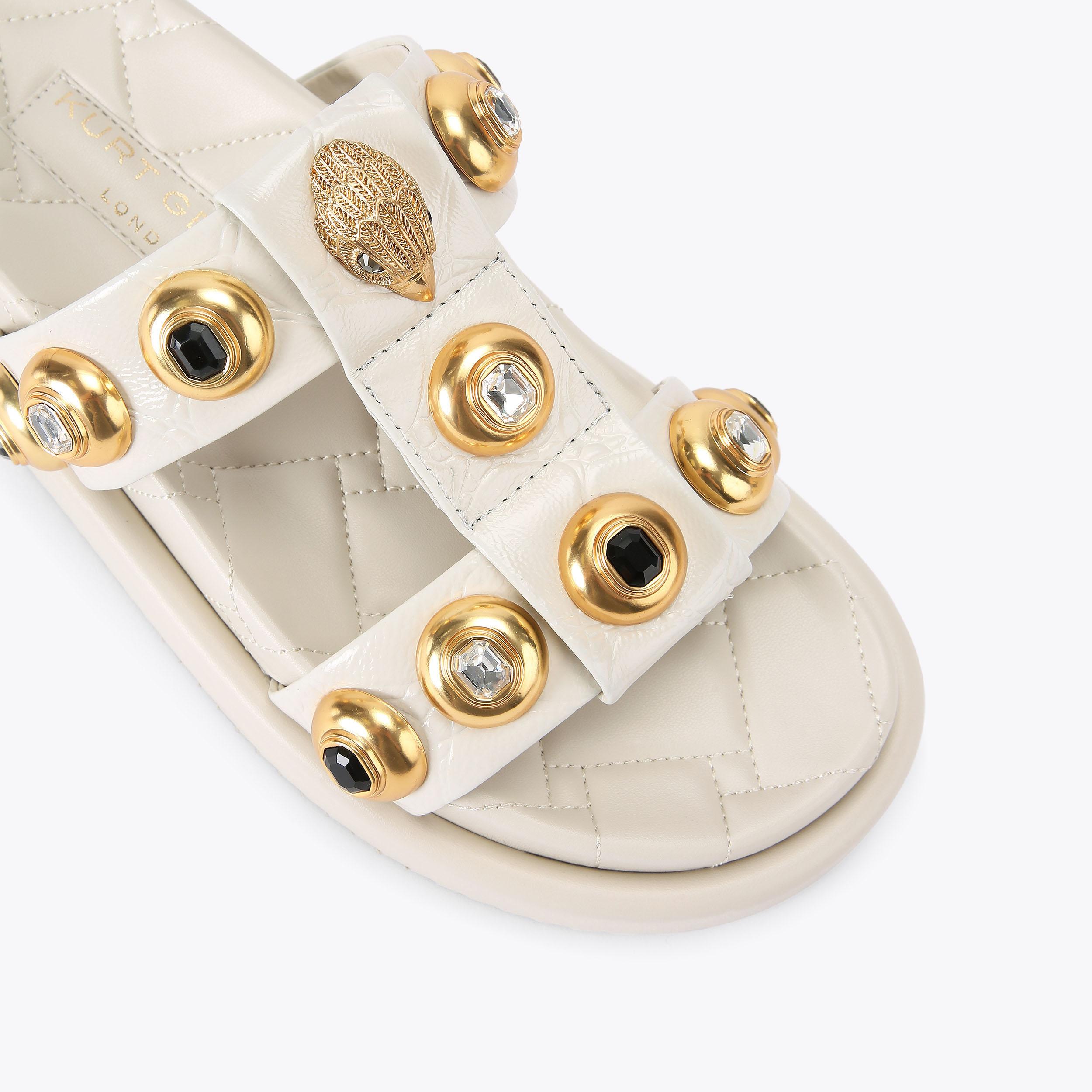 ORSON MULTI STUD Bone Crinkled Leather Strap Sandal by KURT GEIGER LONDON