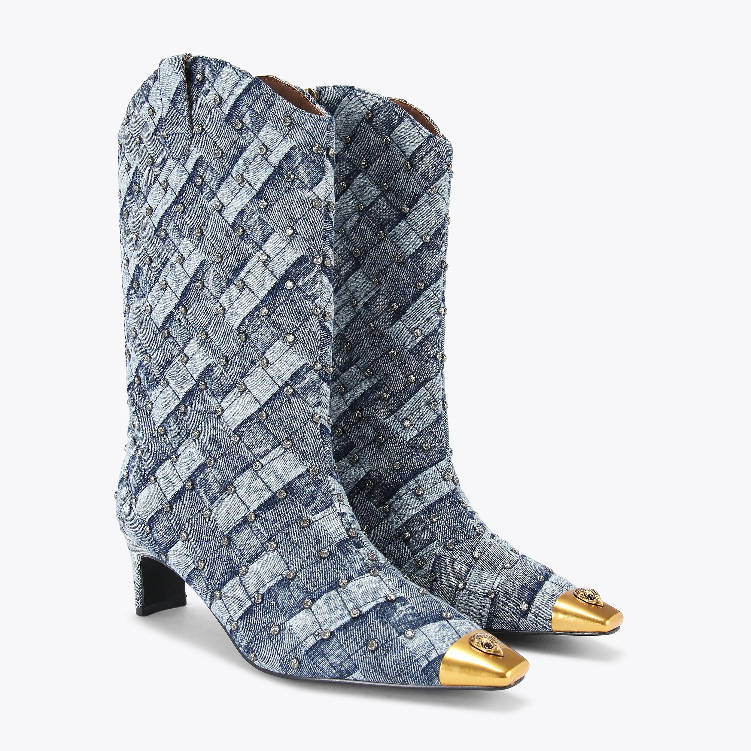 REGENT CRYSTAL BOOT Blue Denim Heeled Boot by KURT GEIGER LONDON