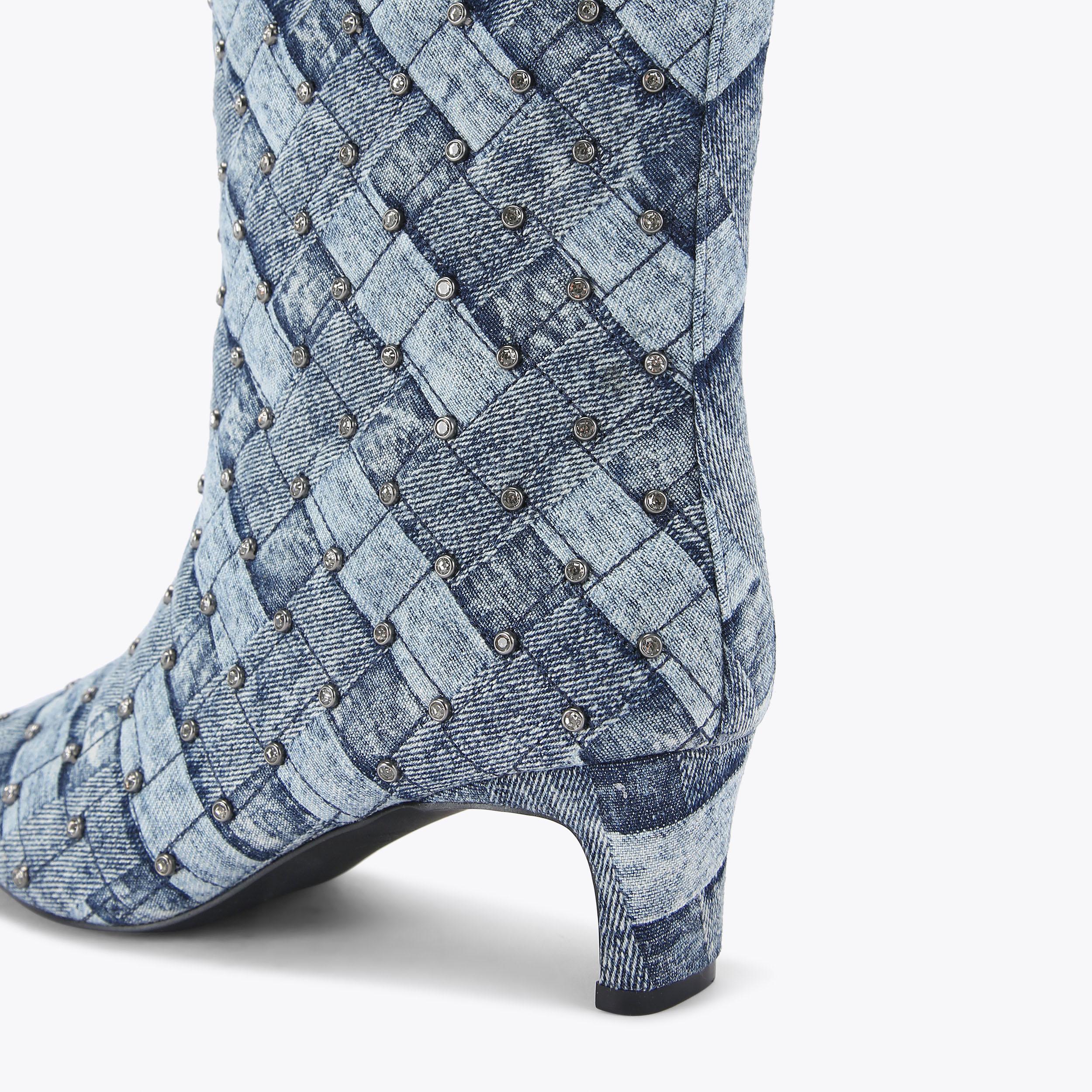REGENT CRYSTAL BOOT Blue Denim Heeled Boot by KURT GEIGER LONDON