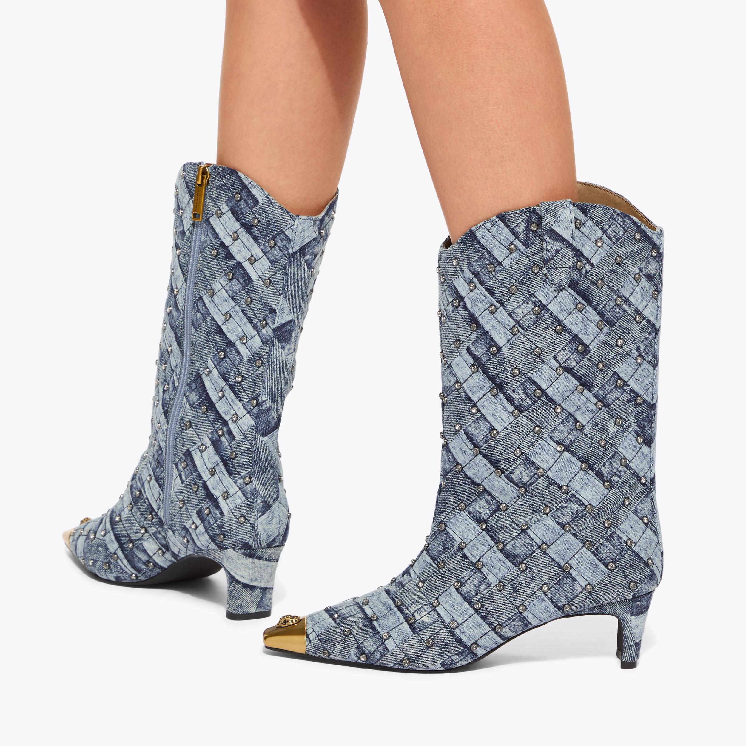 REGENT CRYSTAL BOOT Blue Denim Heeled Boot by KURT GEIGER LONDON