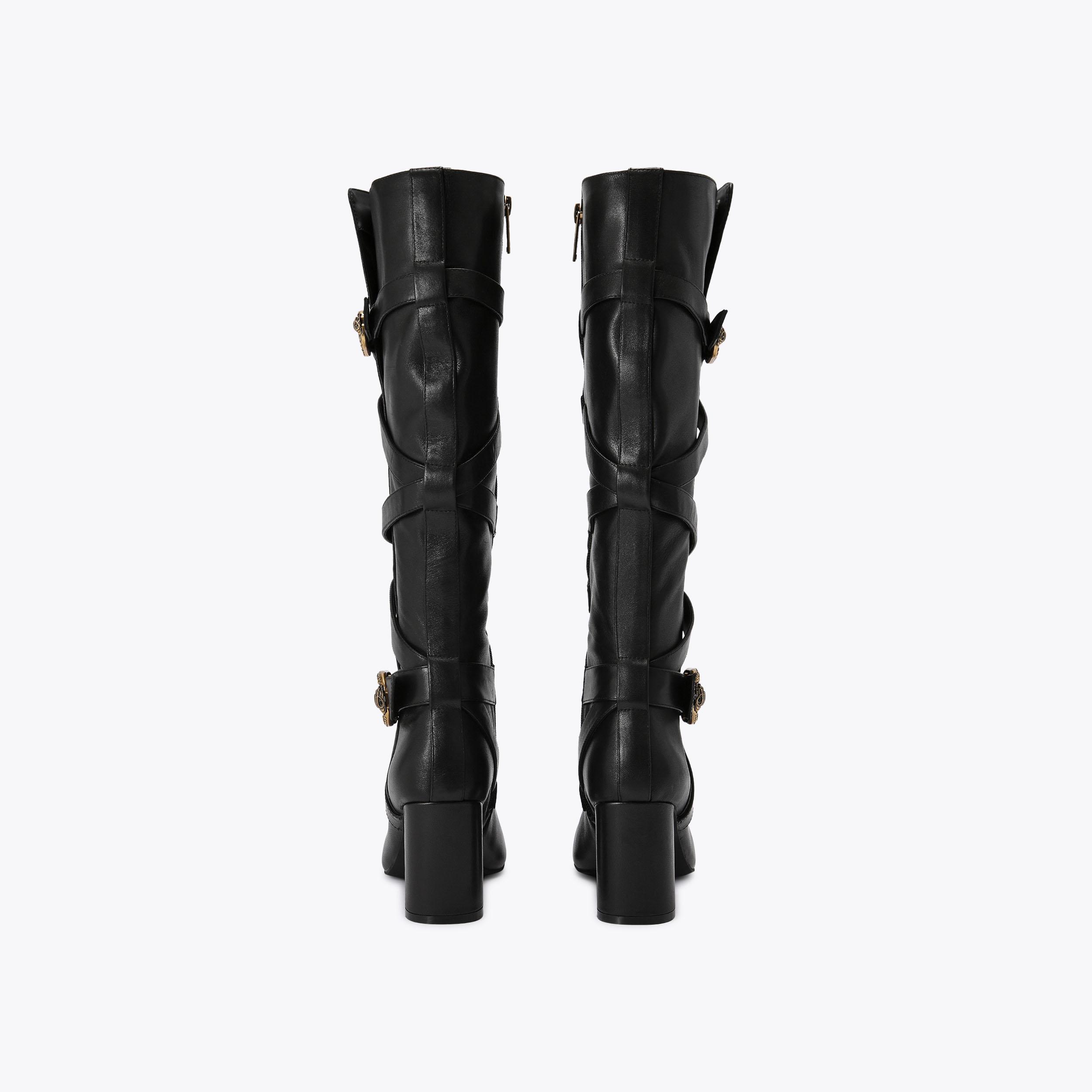 MAYFAIR STRAPPY KNEE BOOT Black Leather Knee High Boot by KURT GEIGER ...