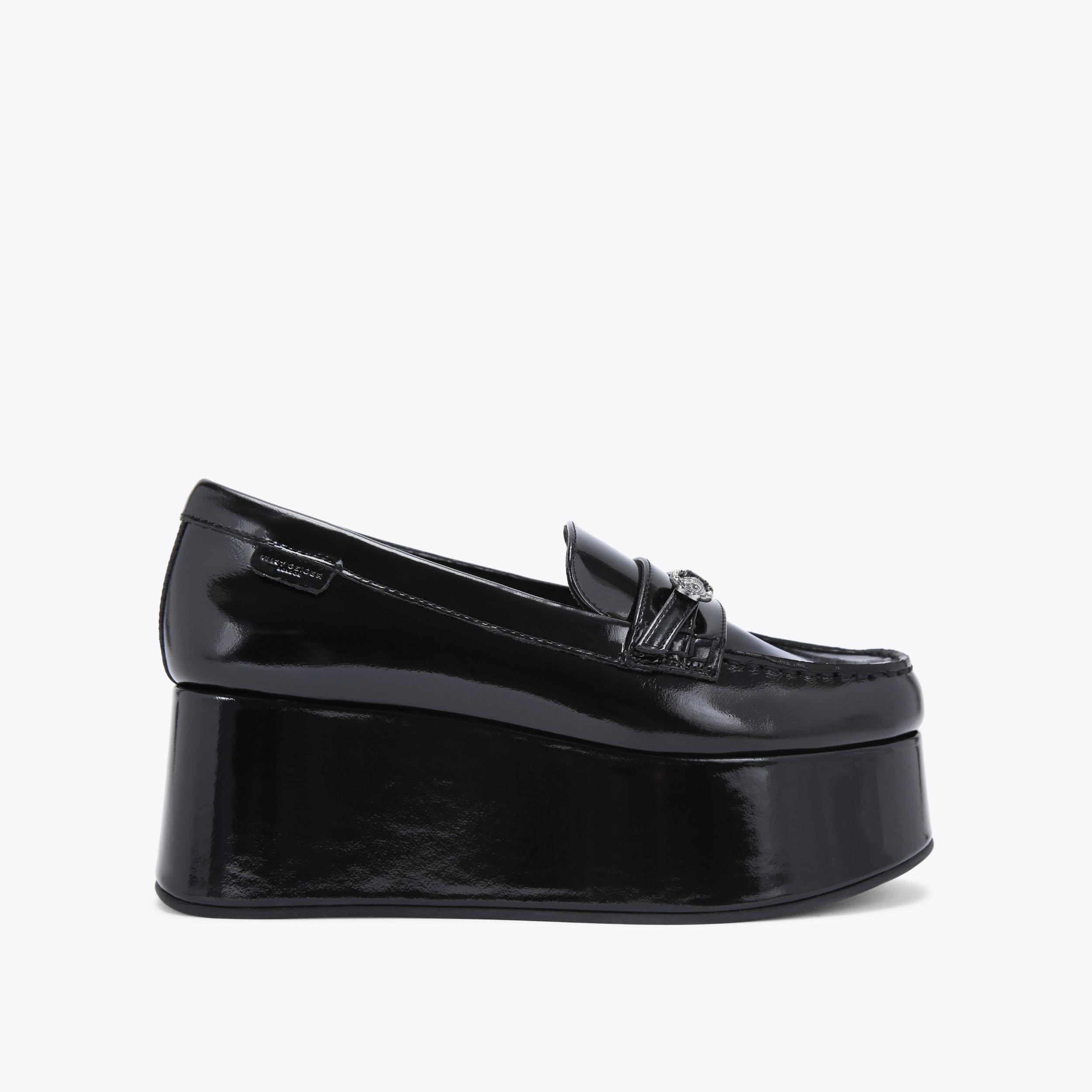MAYFAIR FLATFORM LOAFER Black Leather Slip On Shoe by KURT GEIGER LONDON