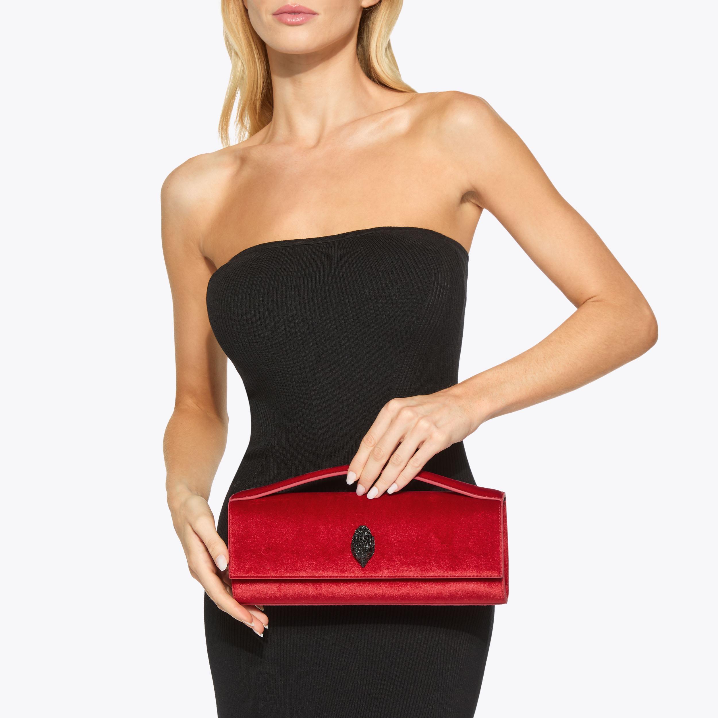 BOND LONG TOP HANDLE BAG Red Velvet Top Handle Bag by KURT GEIGER LONDON
