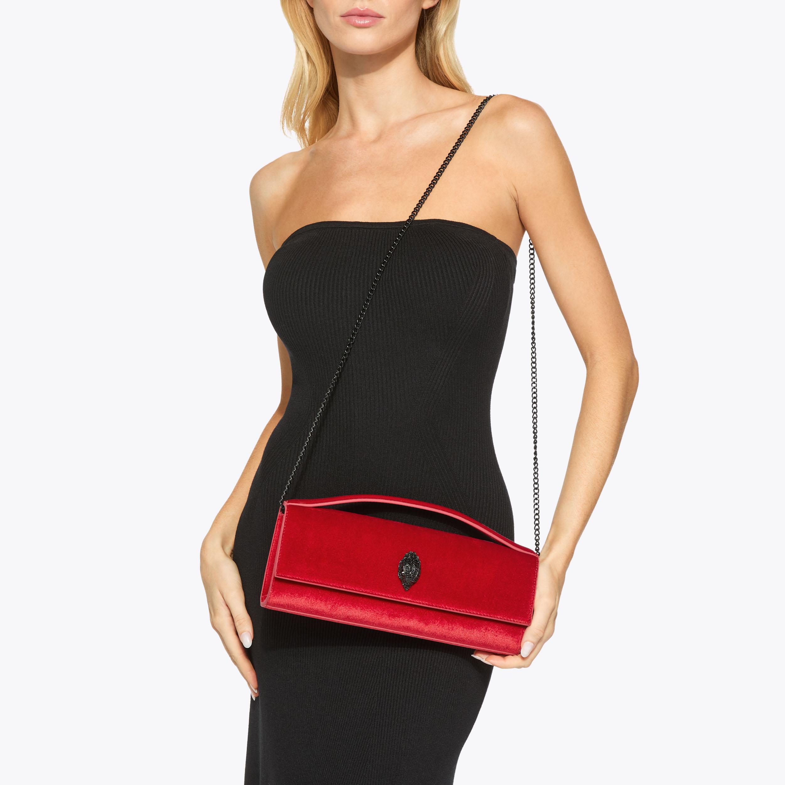 BOND LONG TOP HANDLE BAG Red Velvet Top Handle Bag by KURT GEIGER LONDON