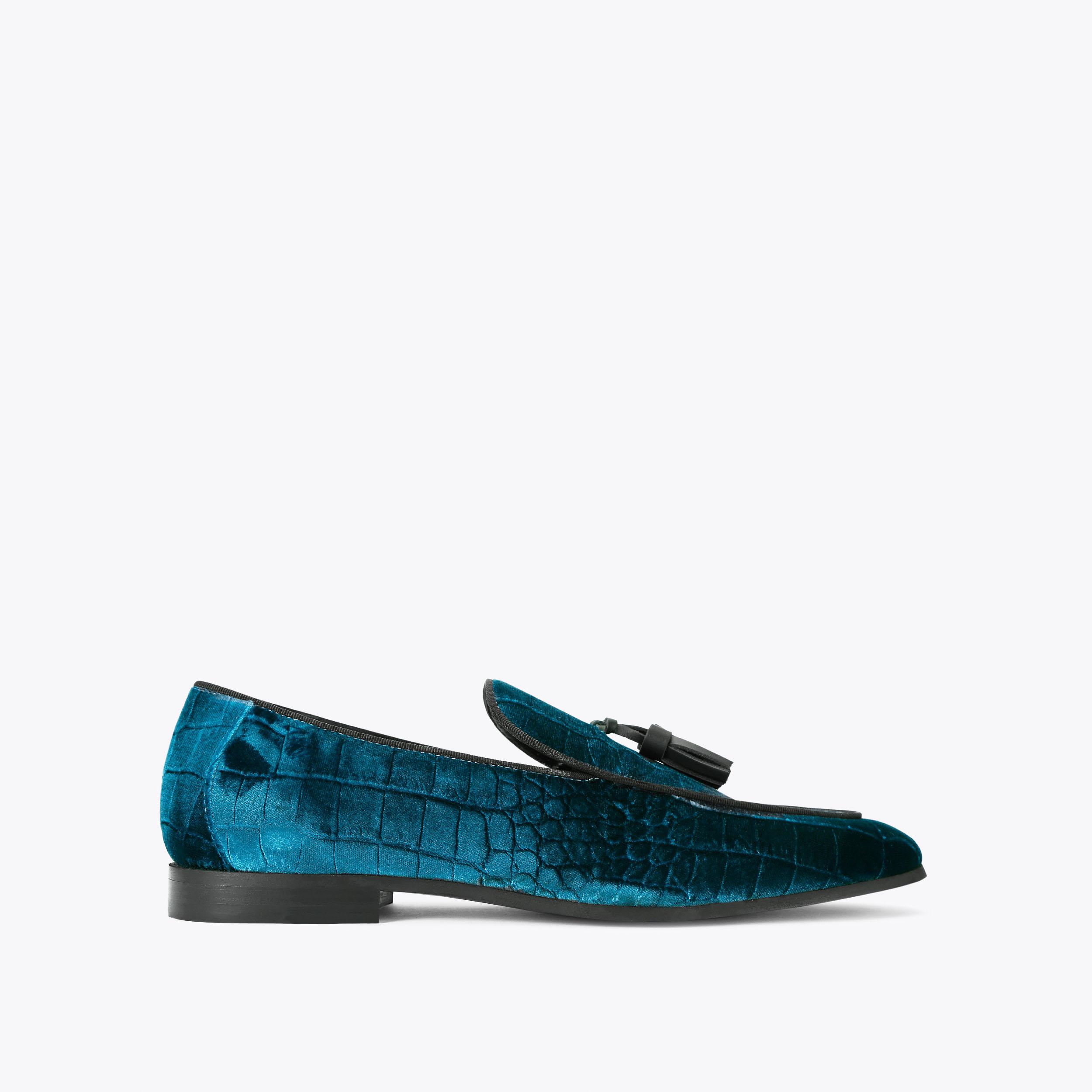 HENRY LOAFER Teal Velvet Slip On Loafer by KURT GEIGER LONDON