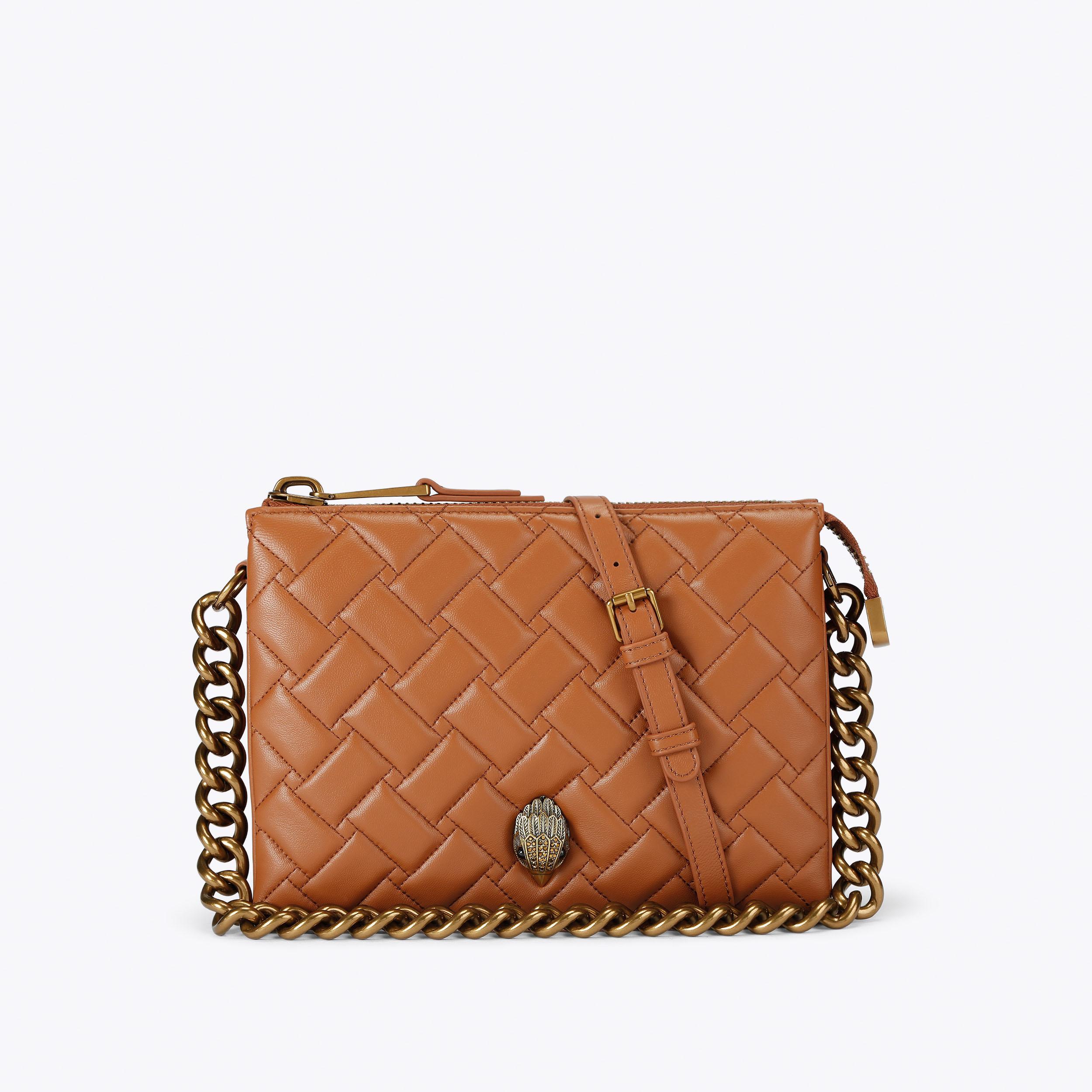 KENSINGTON PUFF 3 POUCH Tan Leather Cross Body Bag by KURT GEIGER LONDON