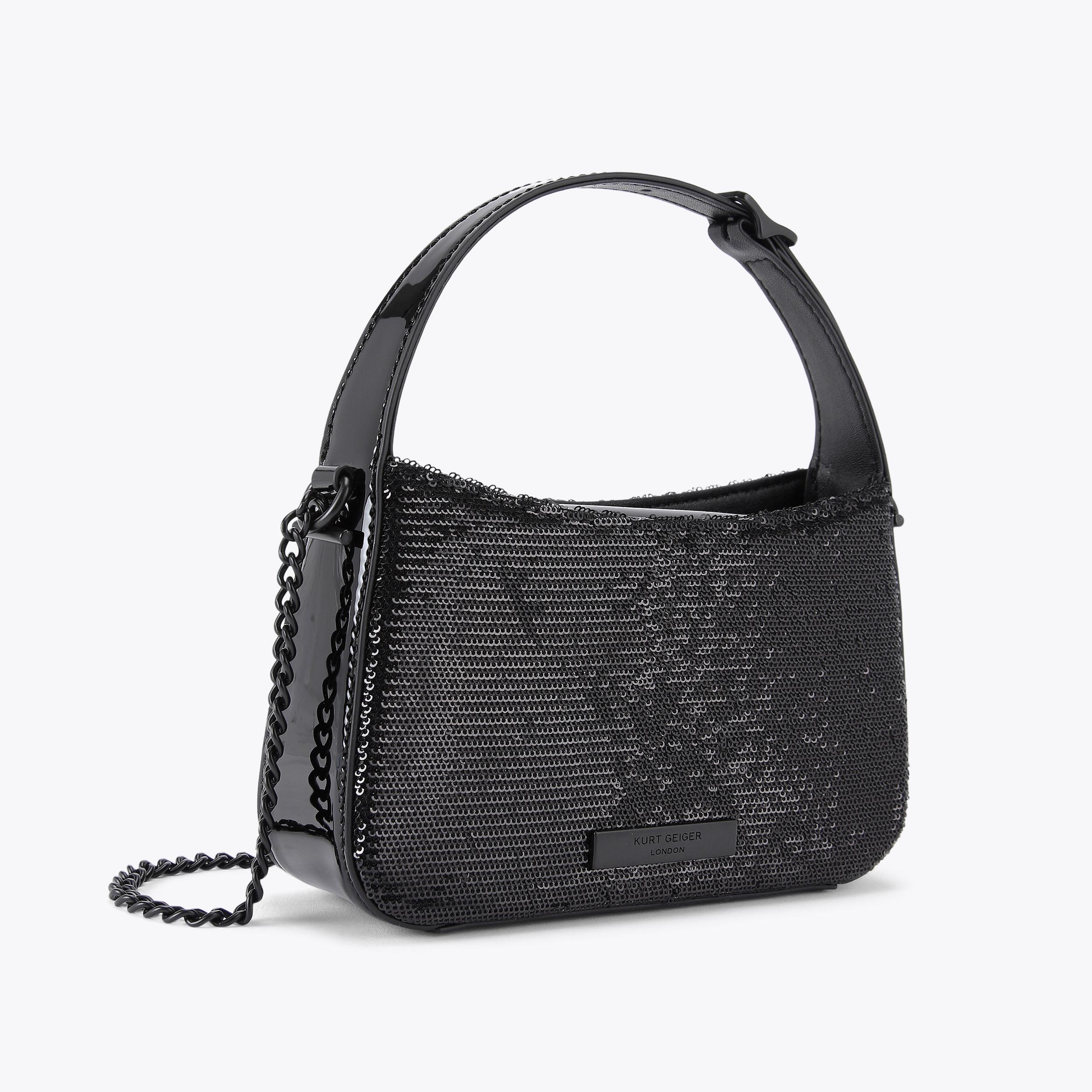 MINI BOND SHOULDER BAG DR Black Sequin Shoulder Bag by KURT GEIGER LONDON