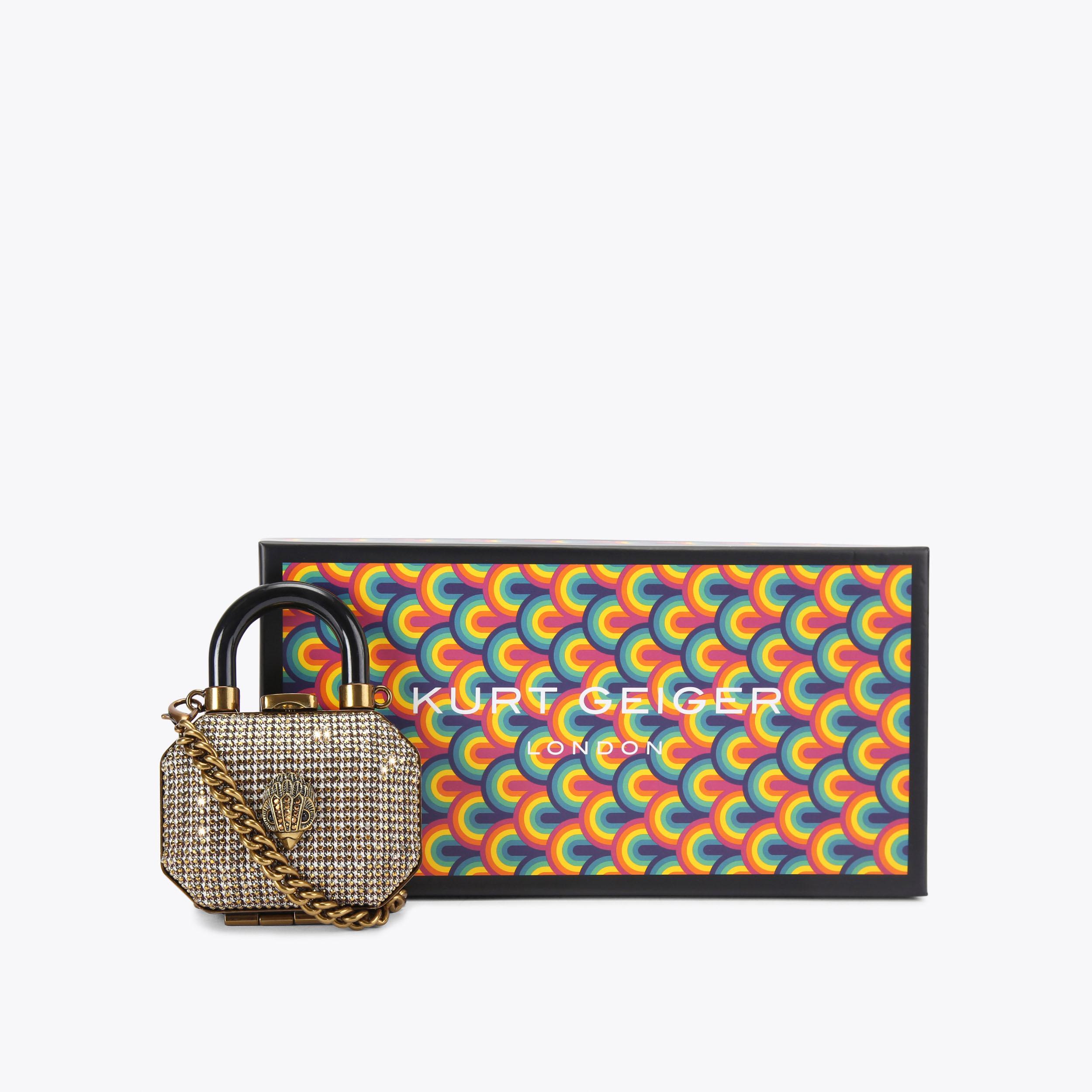 MICRO TOP HANDLE CLUTCH Beige Houndstooth Top Handle Micro Bag by KURT ...