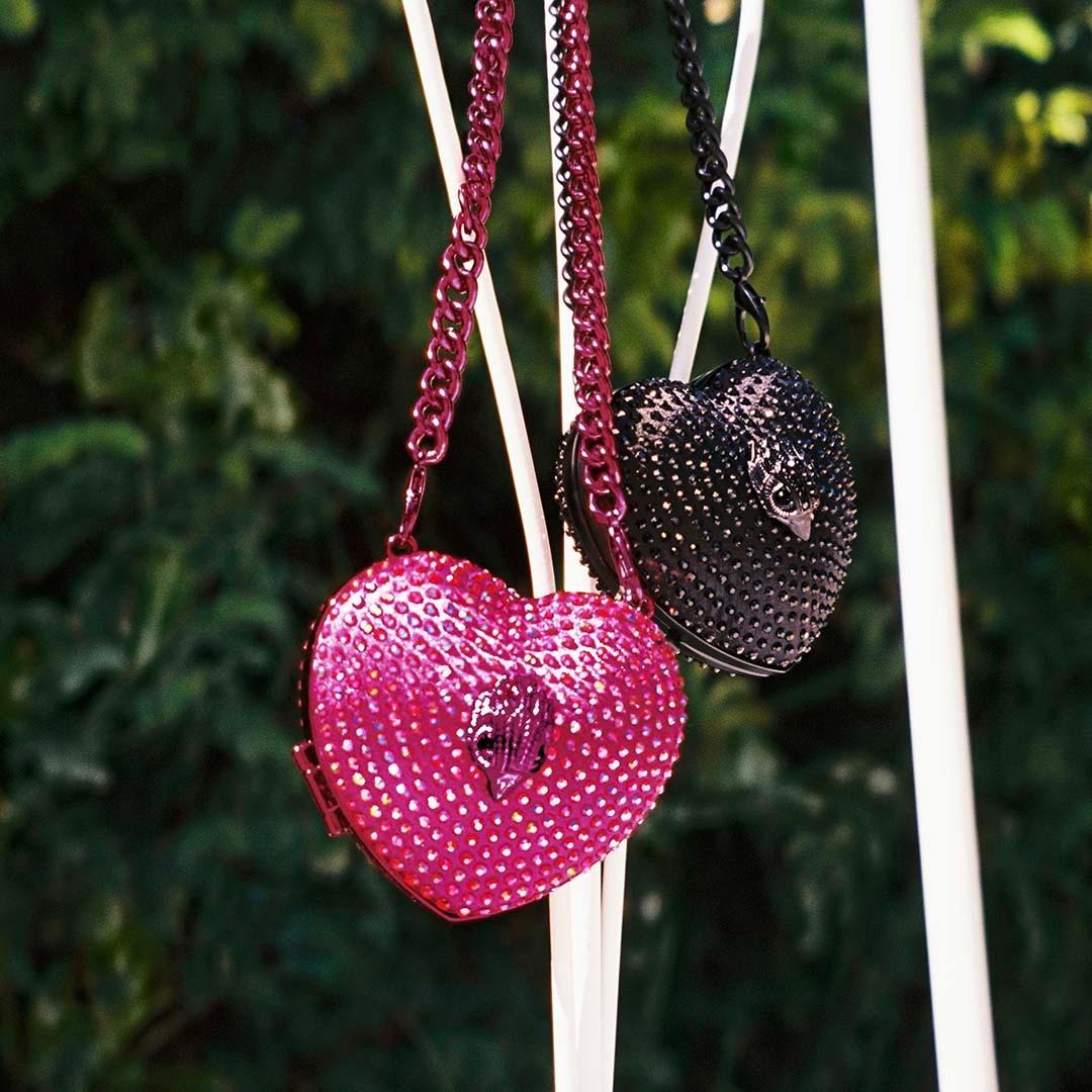 MICRO HEART CLUTCH Black Crystal Cross Body Bag by KURT GEIGER LONDON