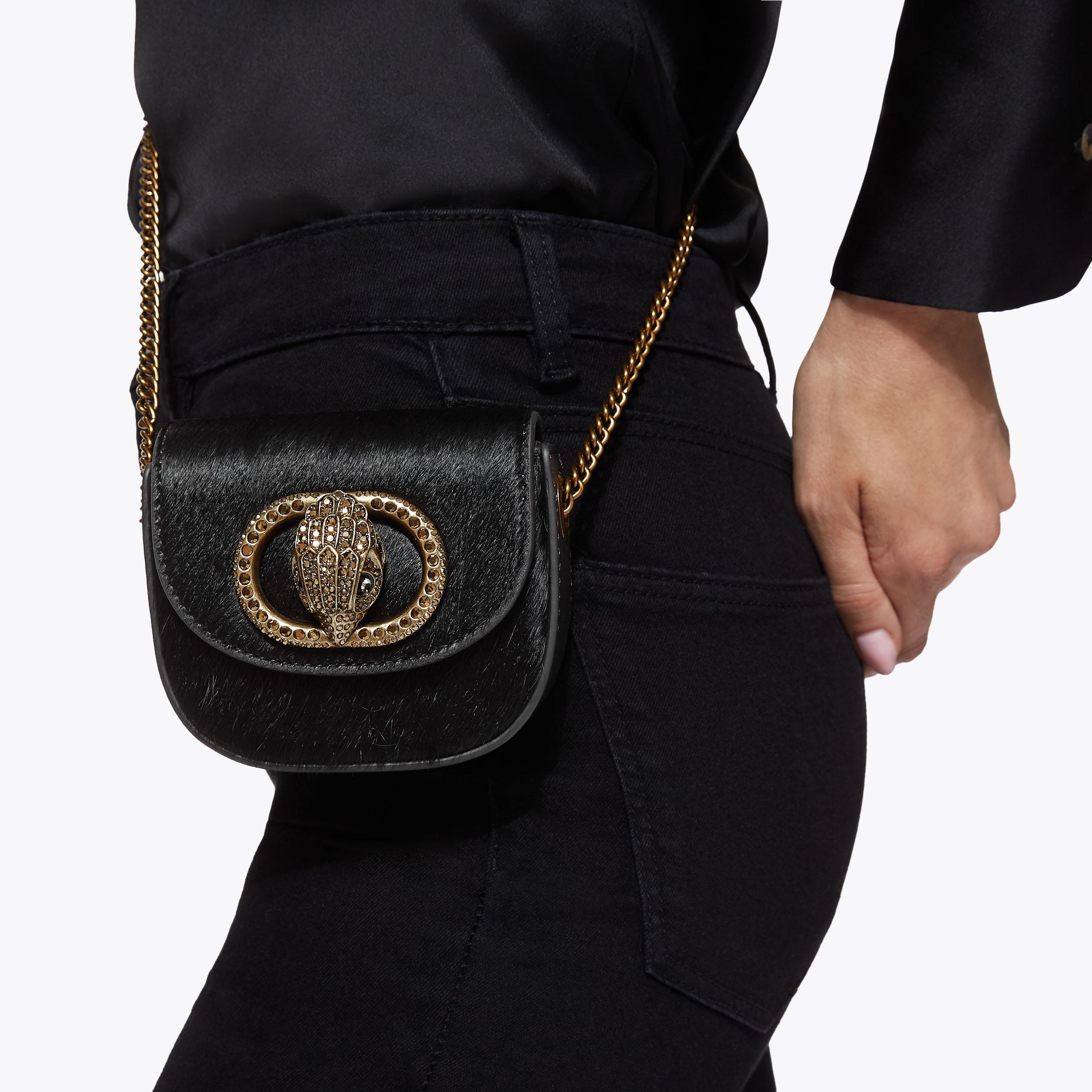 MICRO CHELSEA SADDLE Black Horsehair Micro Bag by KURT GEIGER LONDON