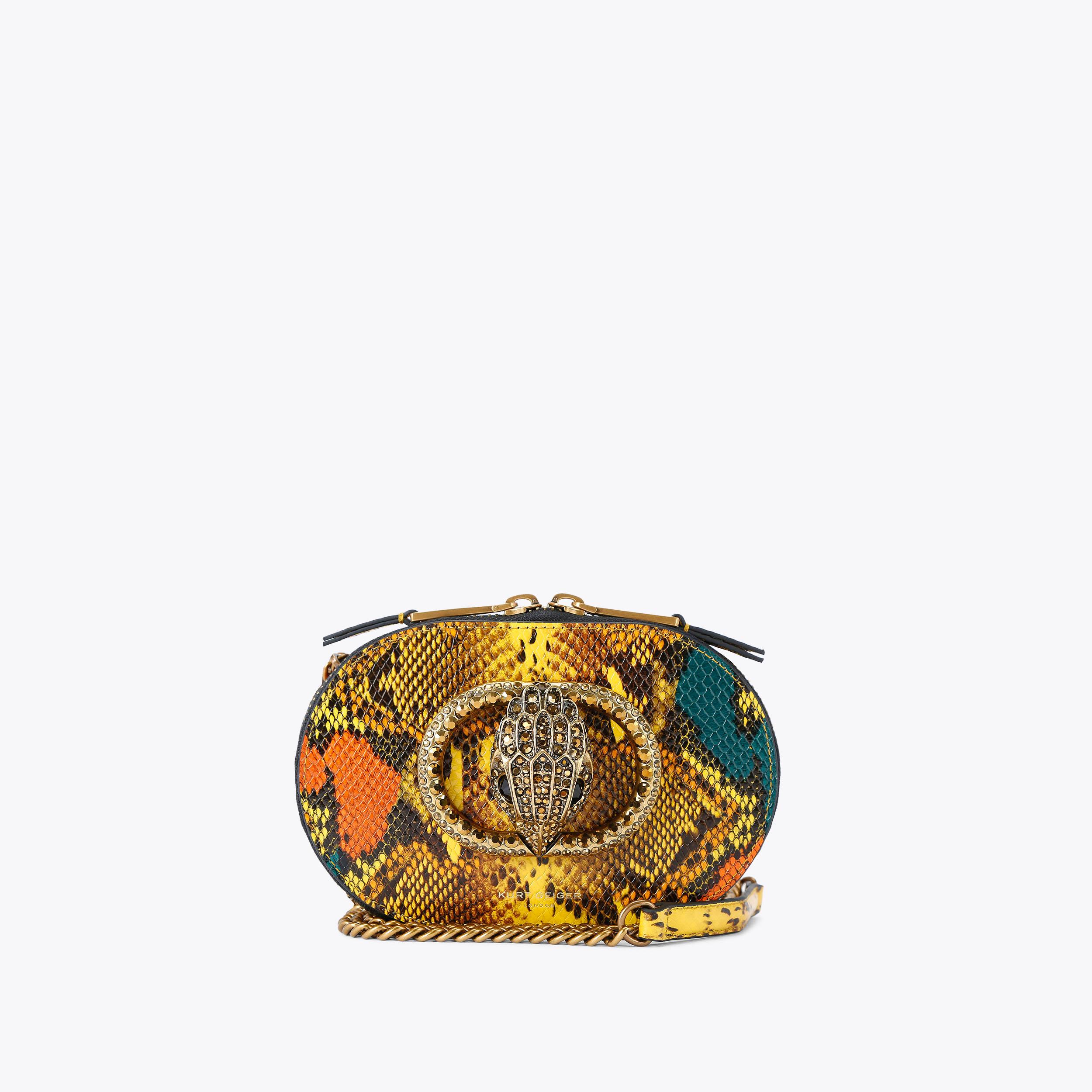 SM CHELSEA CAMERA BAG Yellow Snake Print Camera Bag by KURT GEIGER LONDON