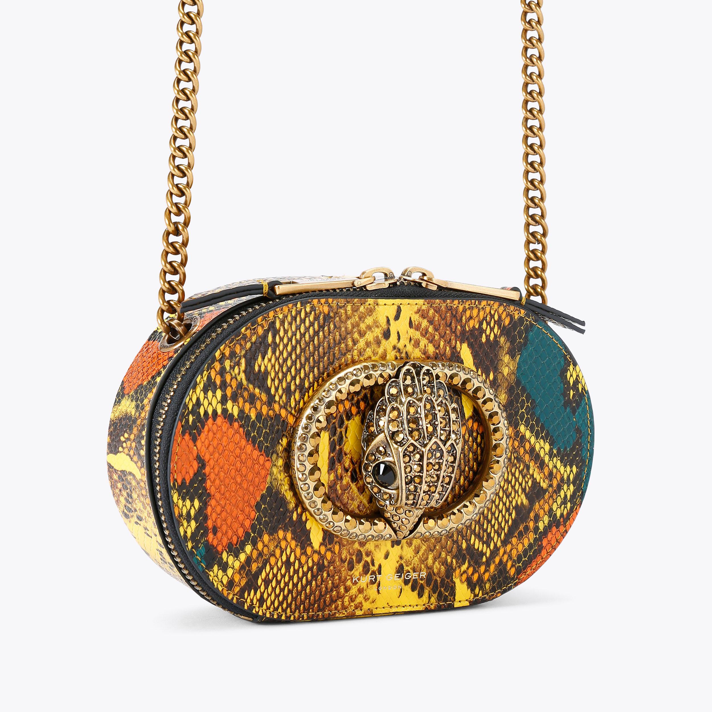 SM CHELSEA CAMERA BAG Yellow Snake Print Camera Bag by KURT GEIGER LONDON