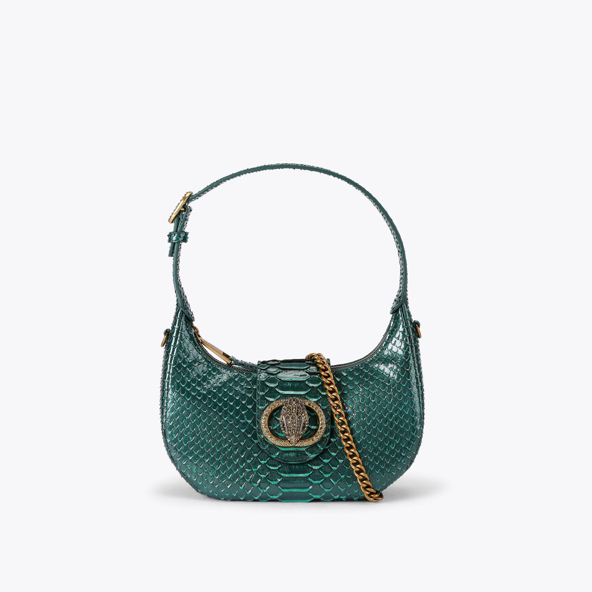 SM CHELSEA HOBO Green Snake 3D Embossed Hobo Bag by KURT GEIGER LONDON