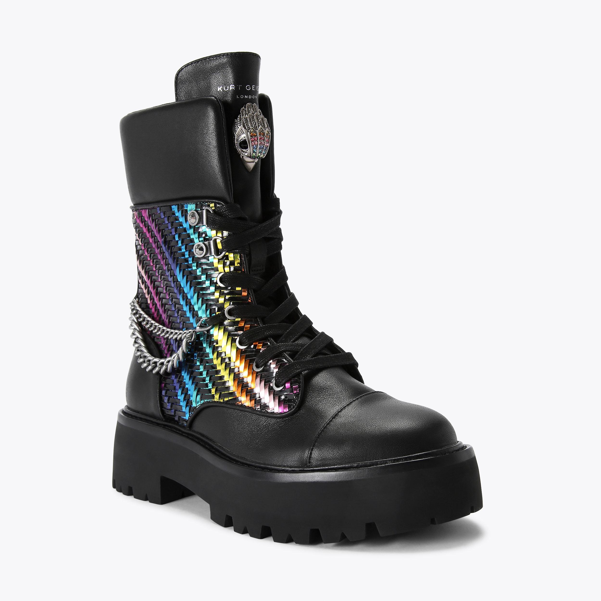 KENSINGTON COMBAT BOOT Rainbow Woven Combat Boot by KURT GEIGER LONDON