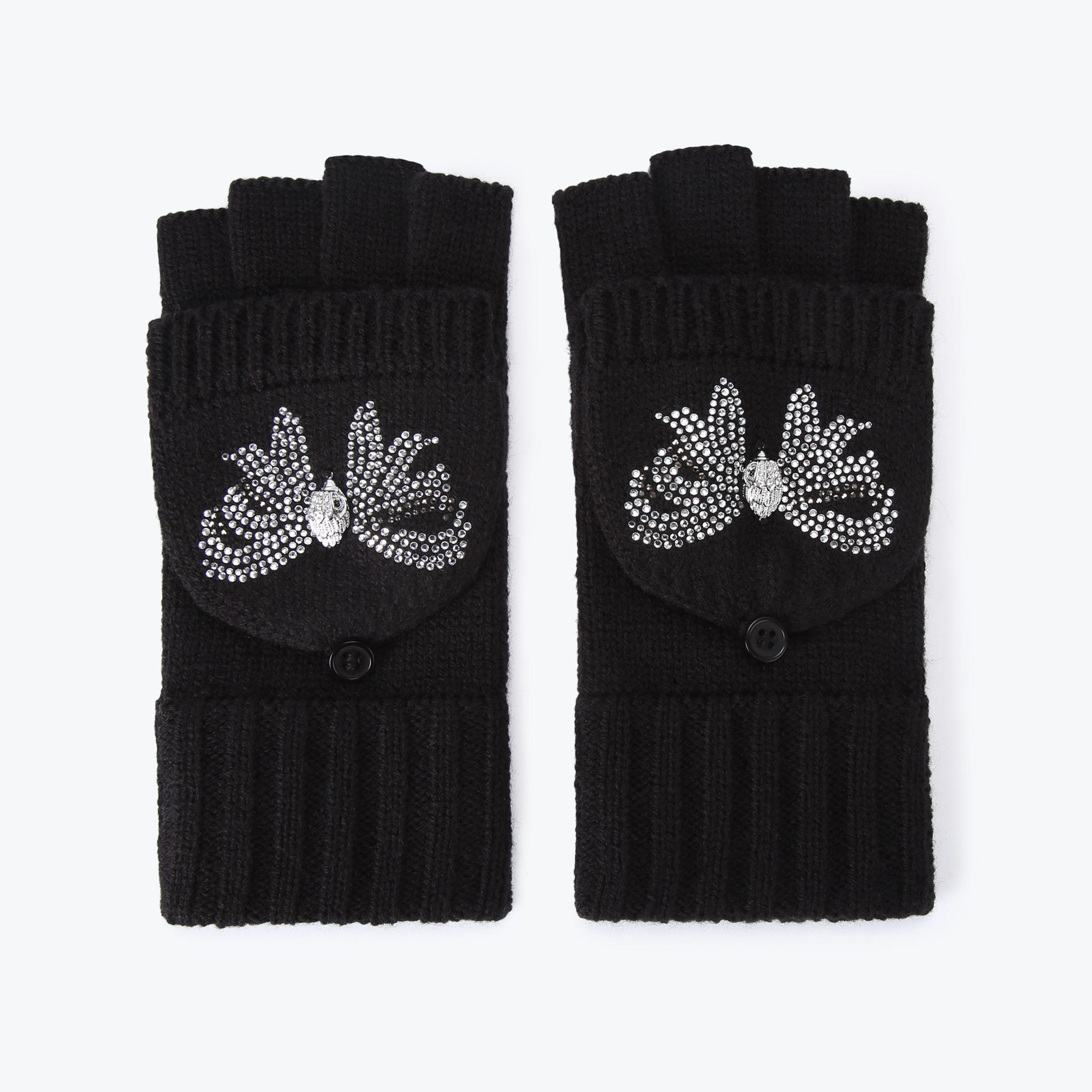 BELGRAVIA BOW MITTENS Black Crystal Bow Mittens by KURT GEIGER LONDON