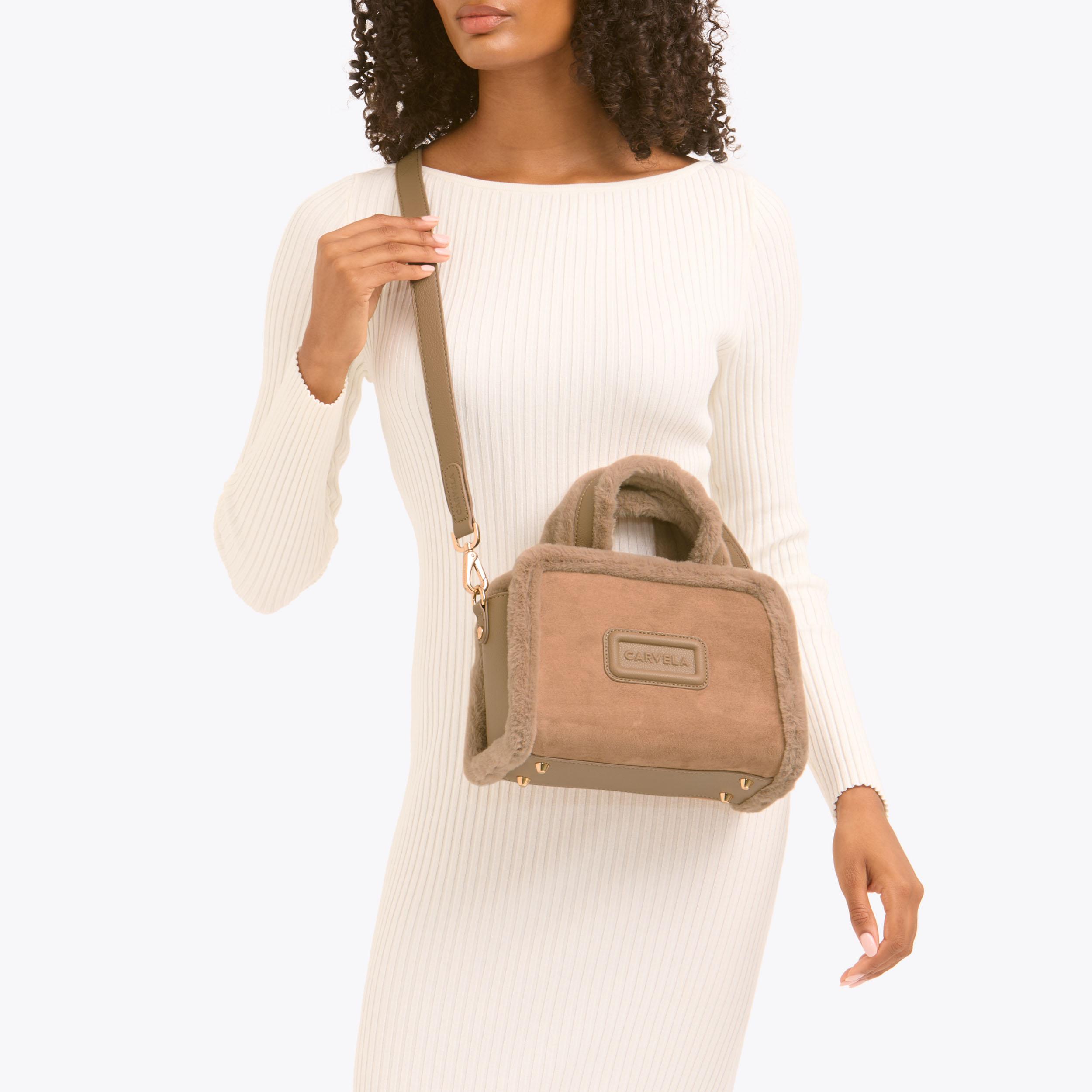 MINI BELLA BORG TOTE Tan Faux Fur Borg Tote Bag by CARVELA