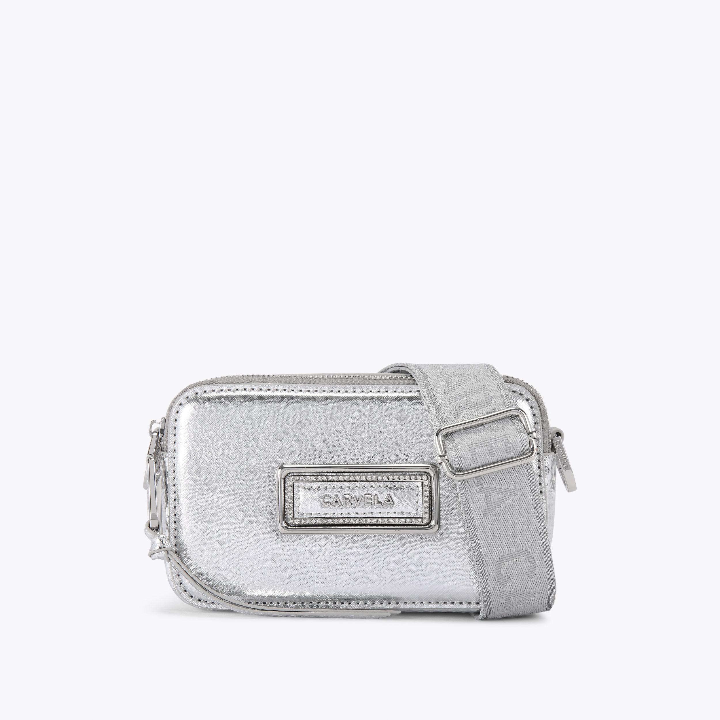 MINI ROMA RECTANGLE Silver Cross Body Bag by CARVELA