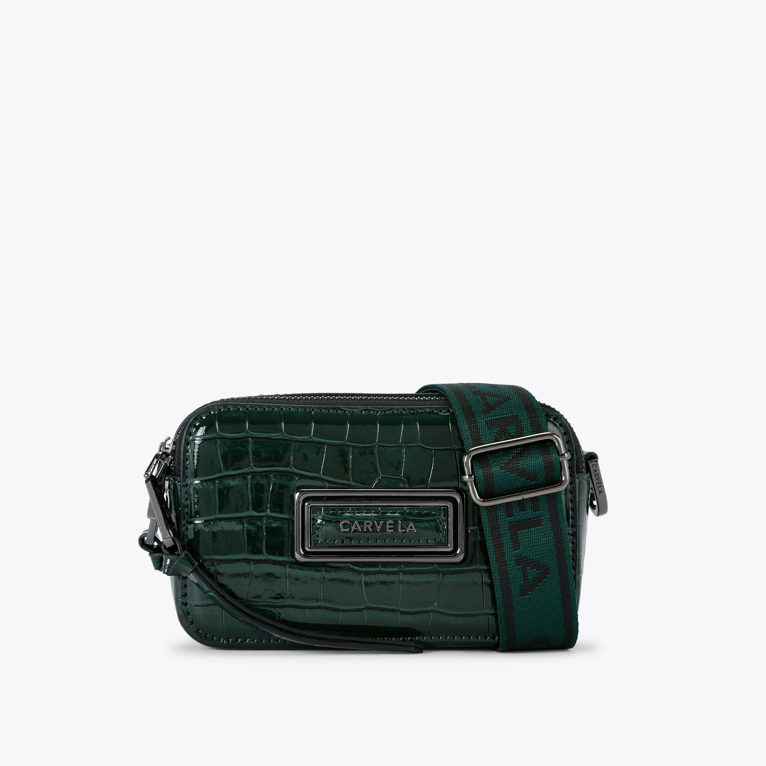 MINI ROMA RECTANGLE Green Croc Cross Body Bag by CARVELA