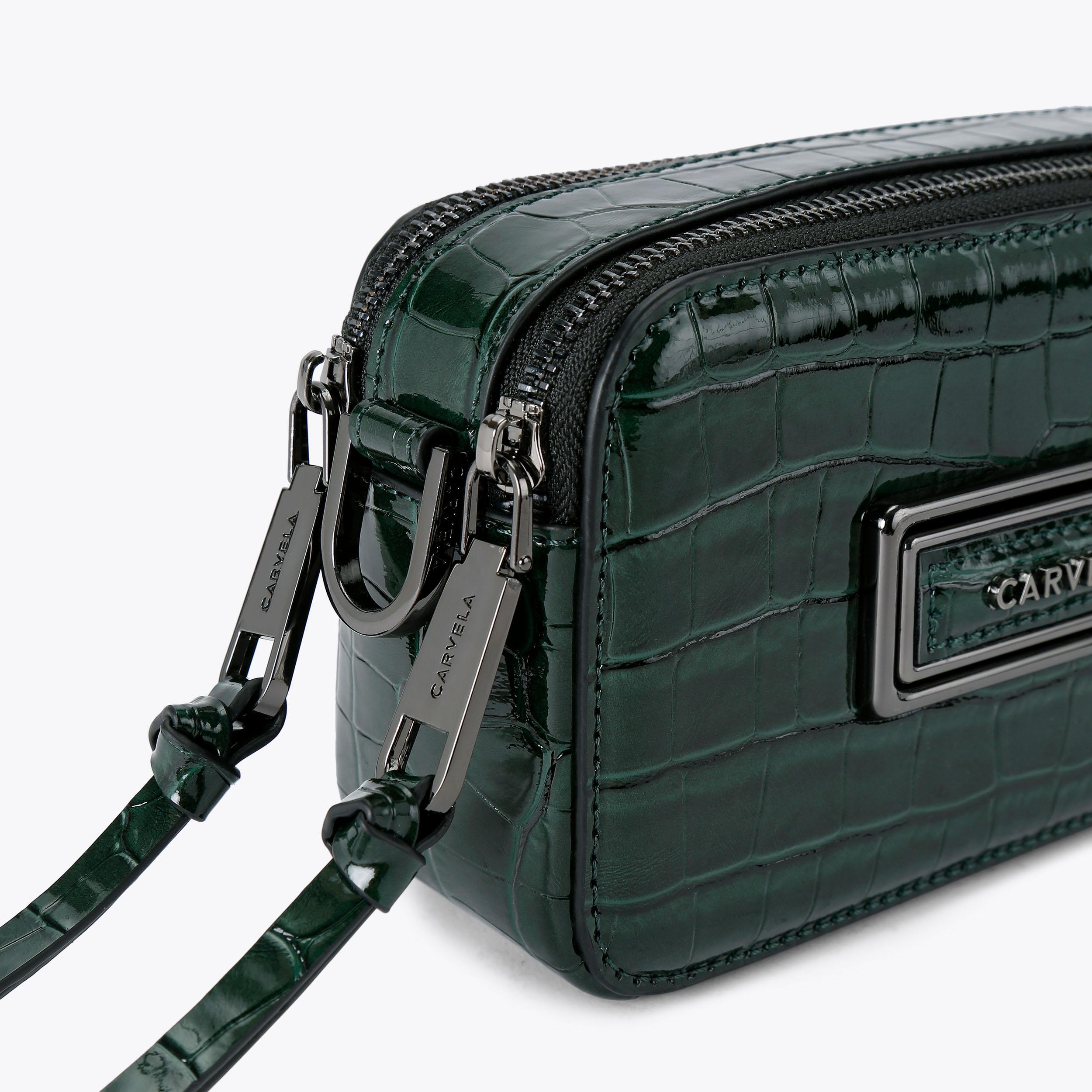 MINI ROMA RECTANGLE Green Croc Cross Body Bag by CARVELA