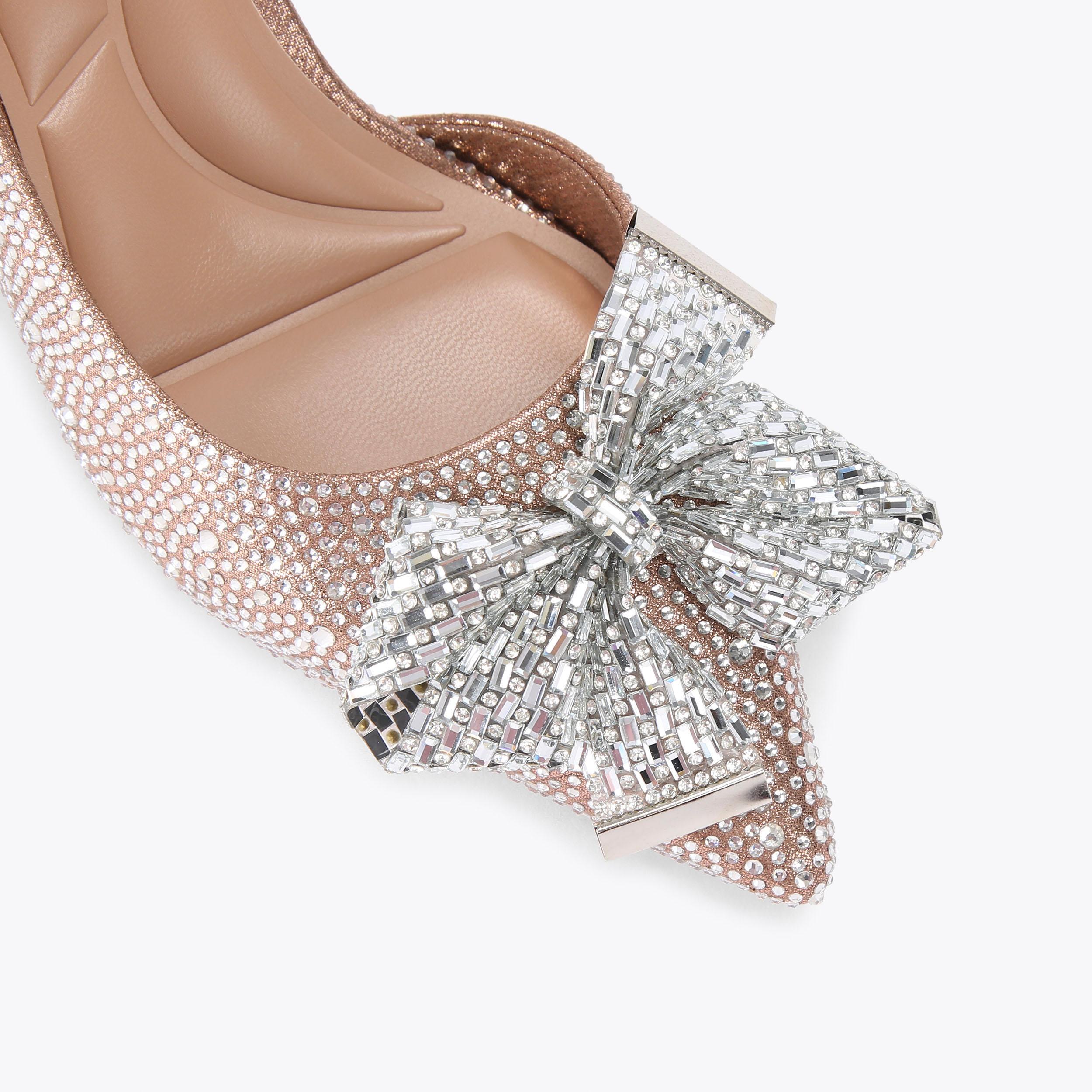 REGAL BOW SLING 2 Gold Fabric Crystal Slingback Heel by CARVELA