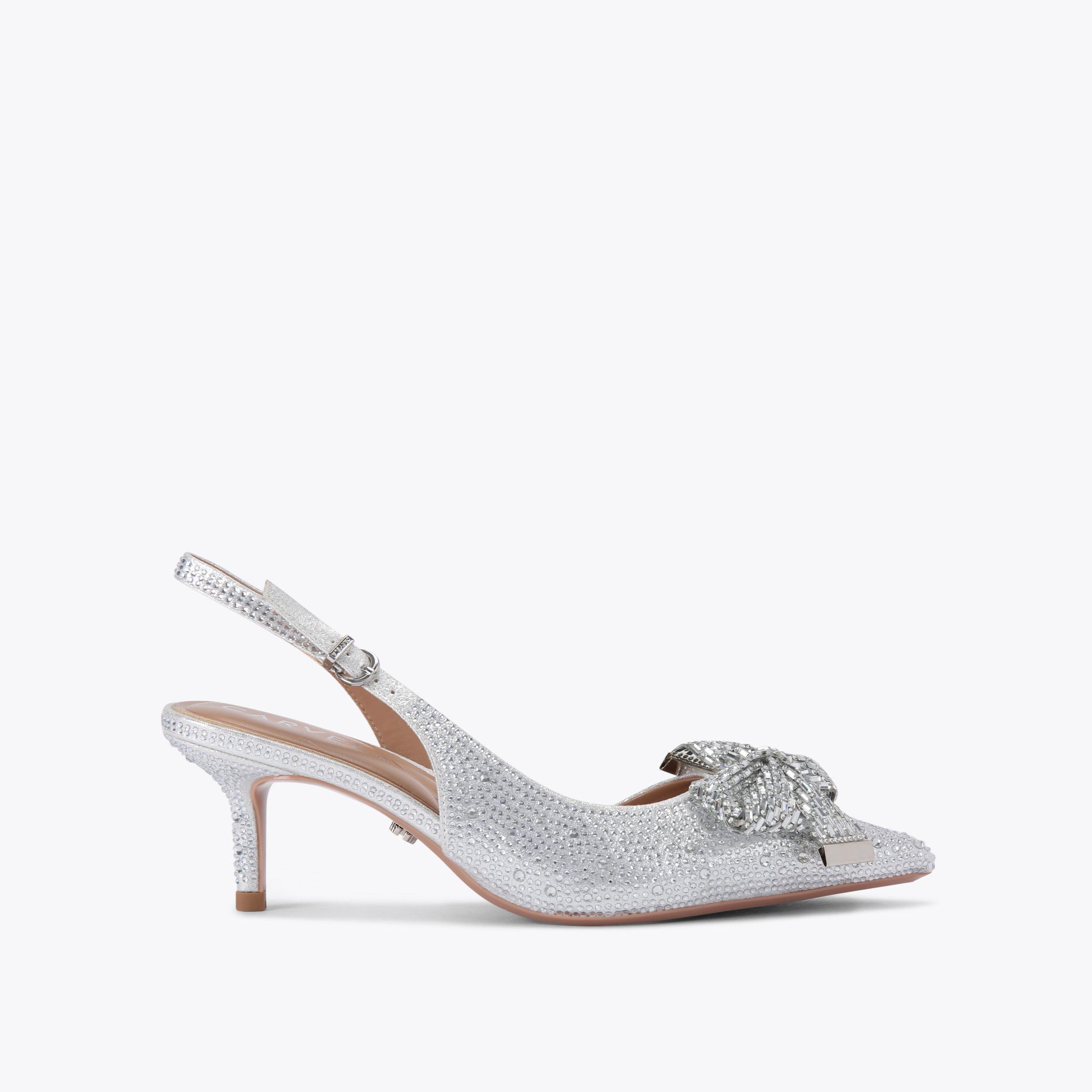 REGAL BOW SLING 2 Silver Crystal Slingback Heel by CARVELA