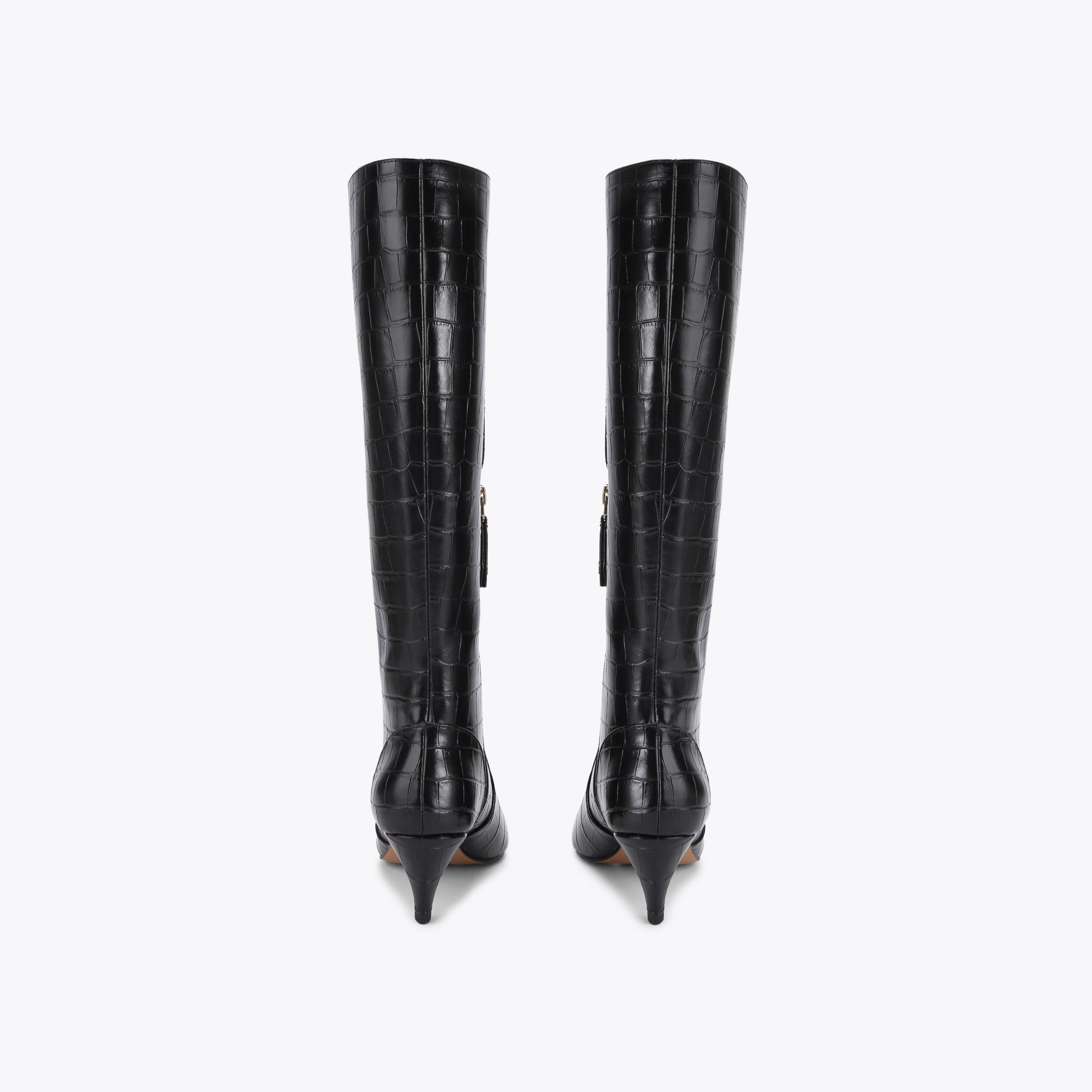 TRACE HIGH LEG Black Croc Embossed Knee High Boot by KG KURT GEIGER
