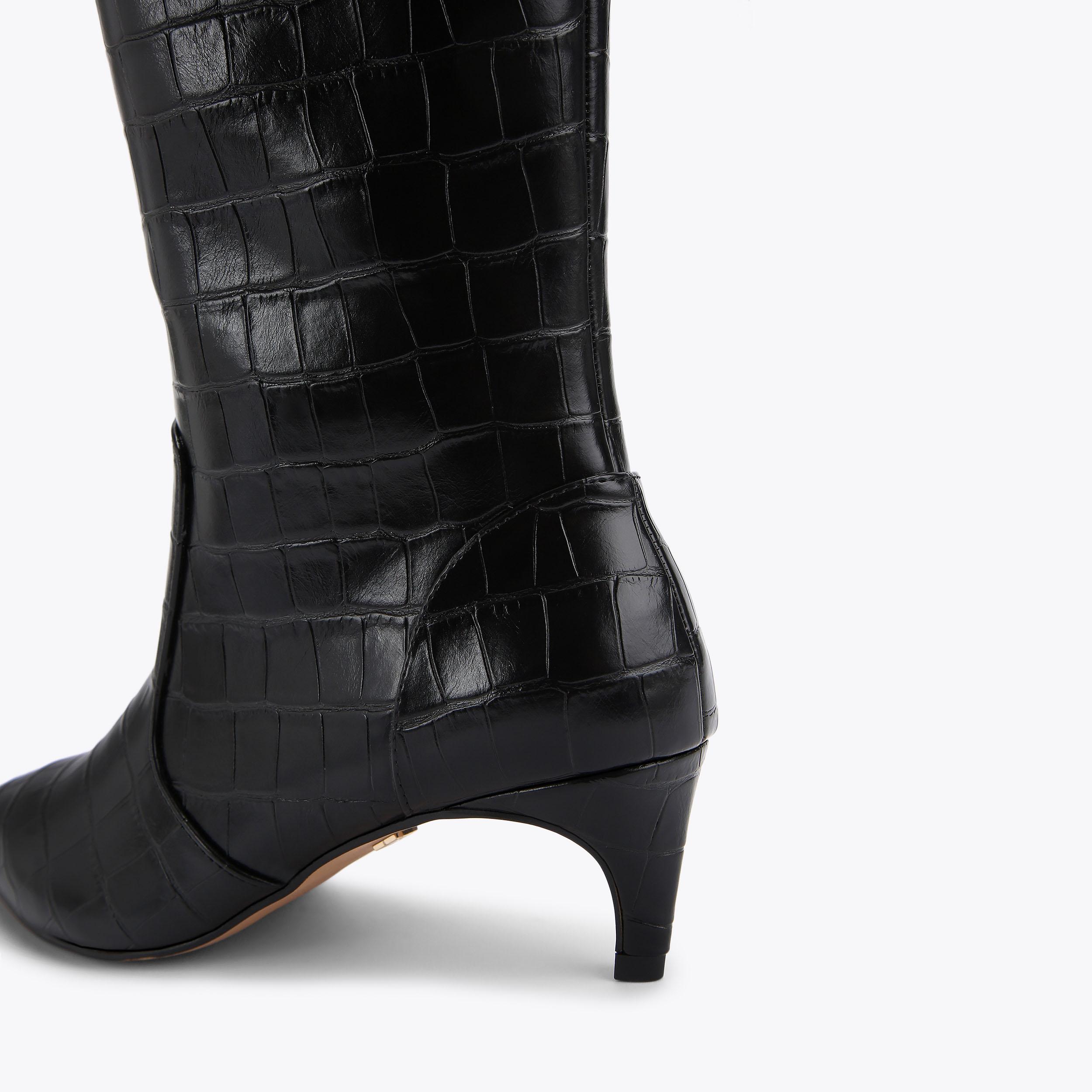 TRACE HIGH LEG Black Croc Embossed Knee High Boot by KG KURT GEIGER
