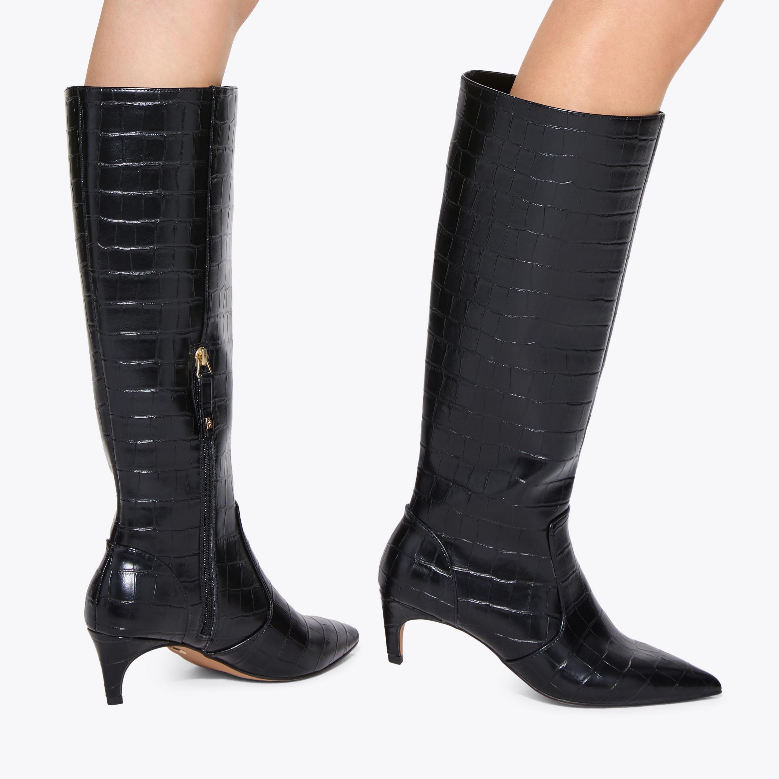 TRACE HIGH LEG Black Croc Embossed Knee High Boot by KG KURT GEIGER