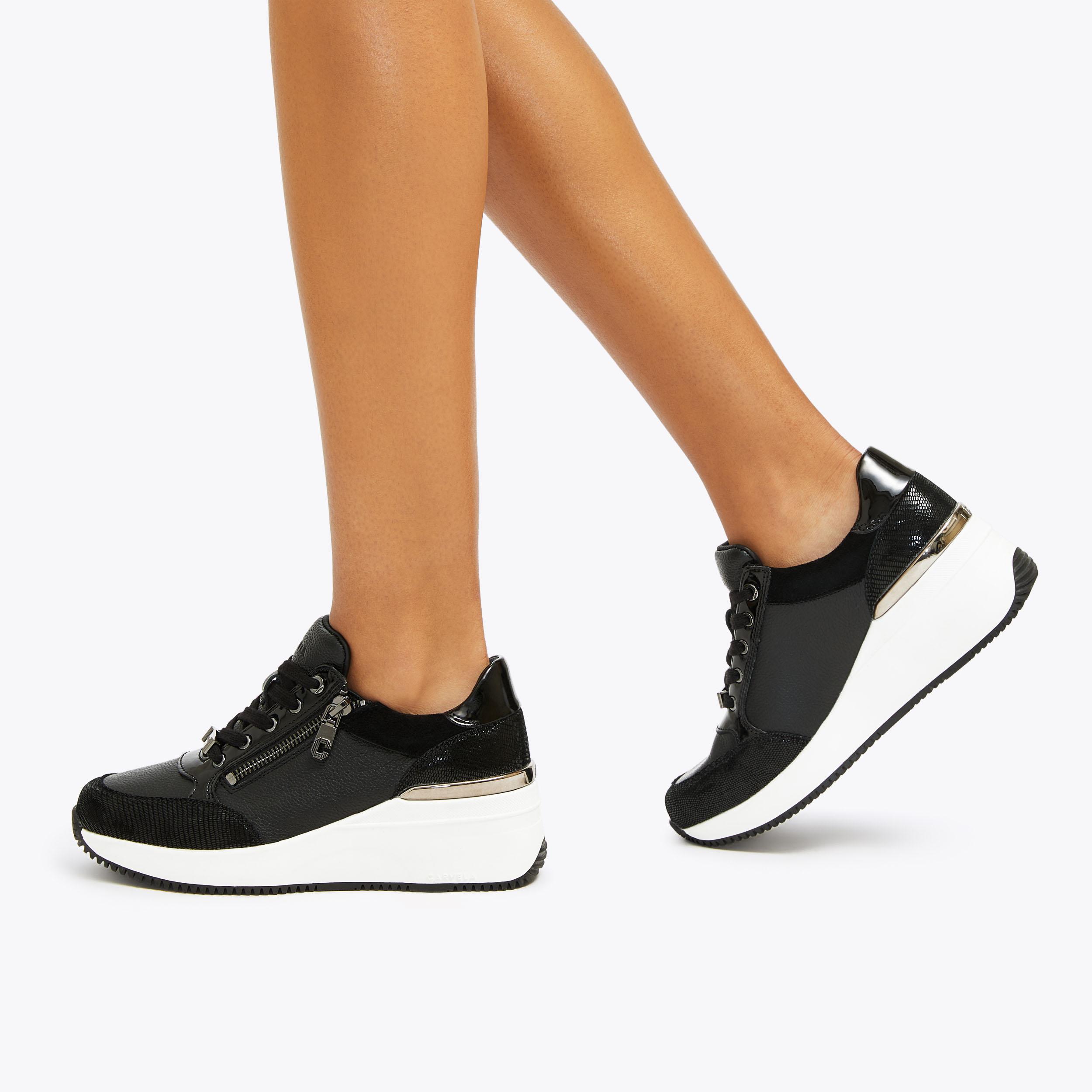 SKYLINE WEDGE SNEAKER Black Wedge Trainer by CARVELA