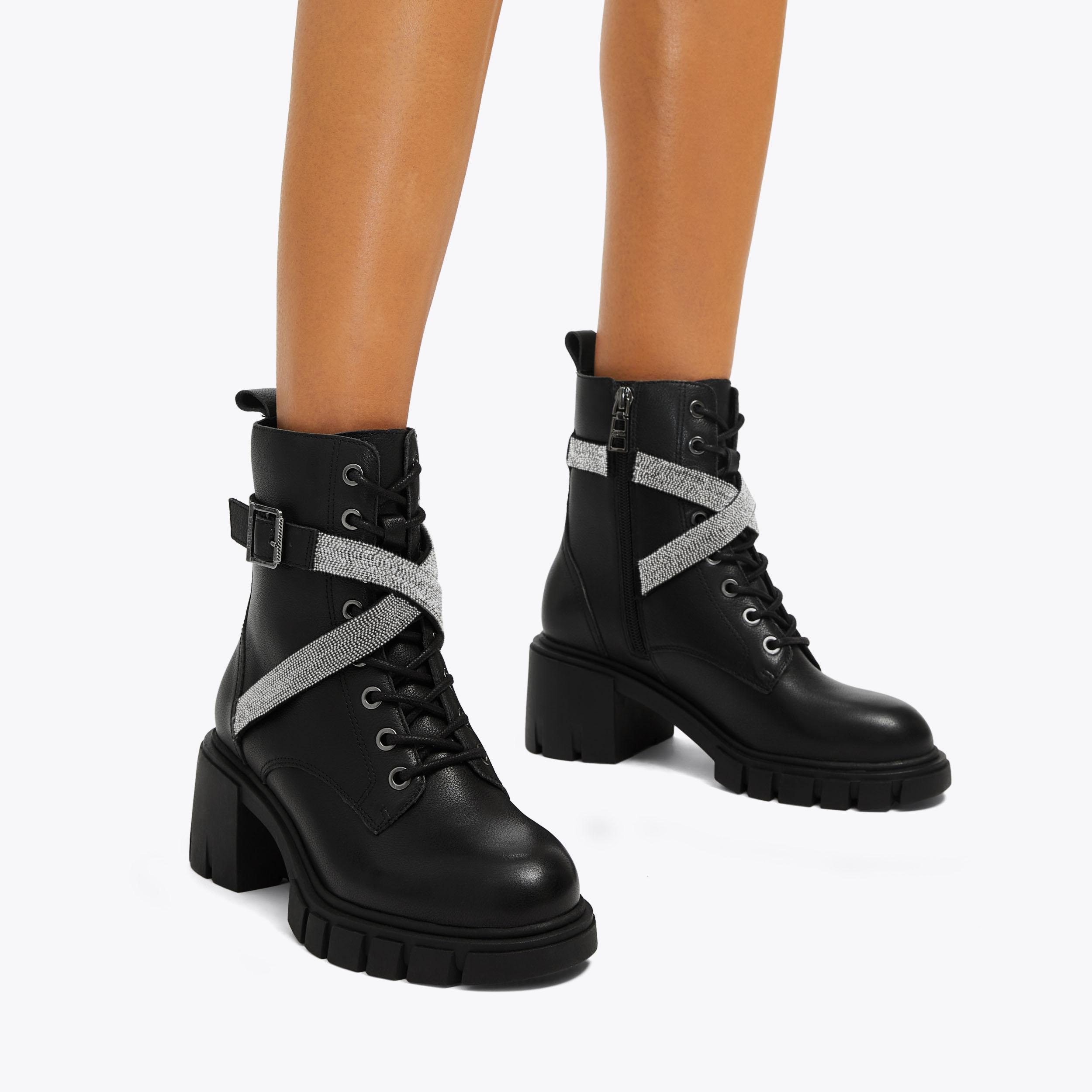 IGNITE STRAP Black Leather Block Heel Boot by CARVELA