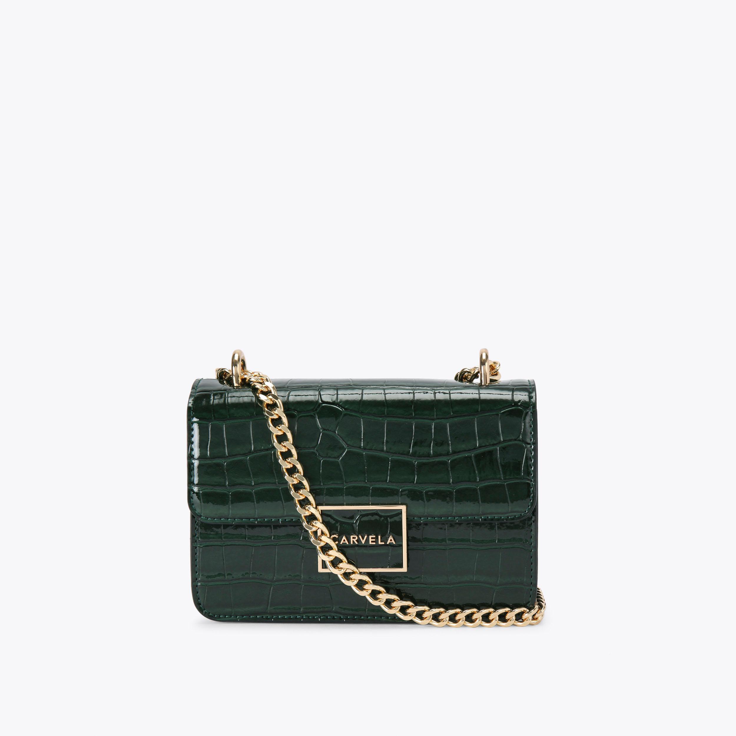 JESSICA SHOULDER BAG Dark Green Croc Print Shoulder Bag by CARVELA