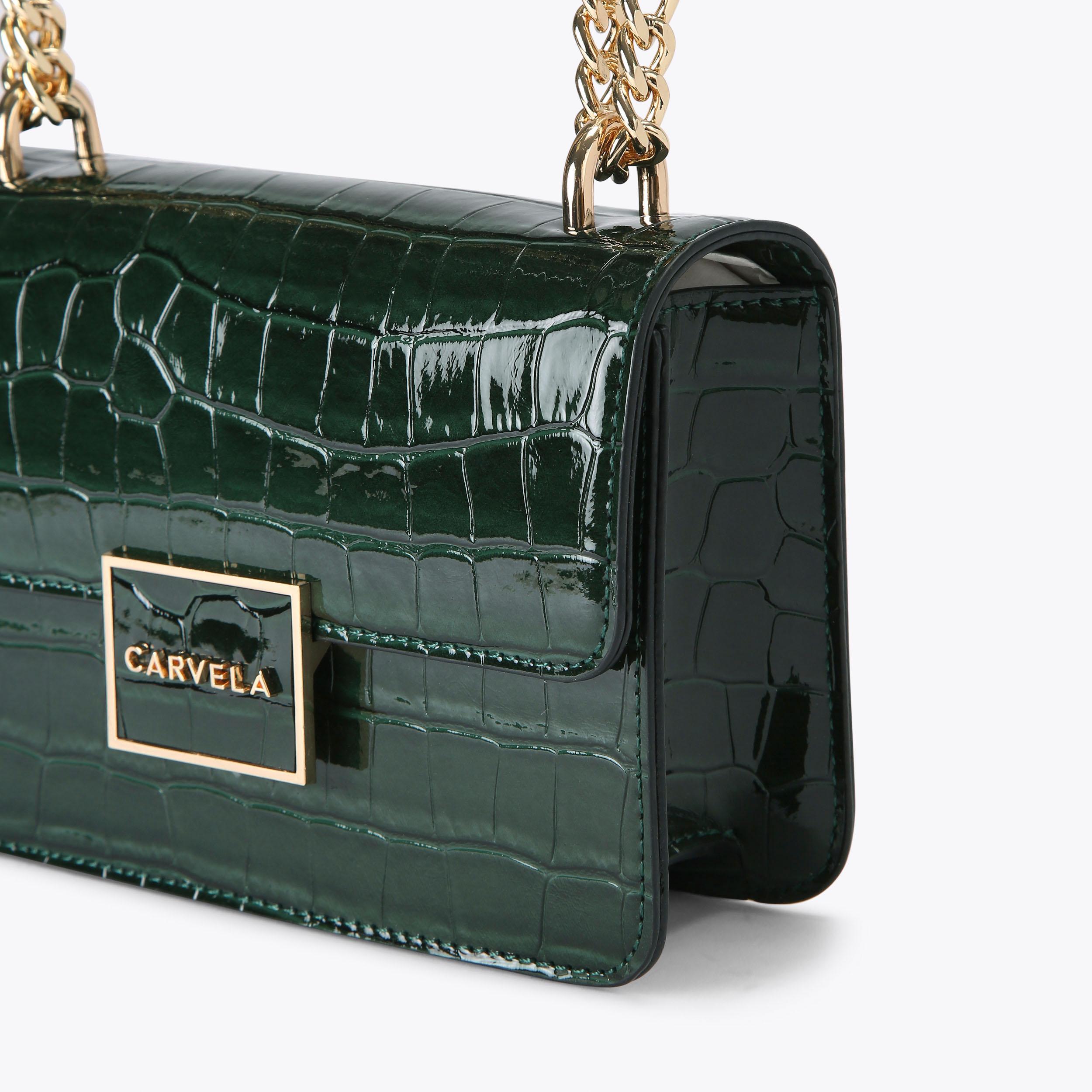JESSICA SHOULDER BAG Dark Green Croc Print Shoulder Bag by CARVELA