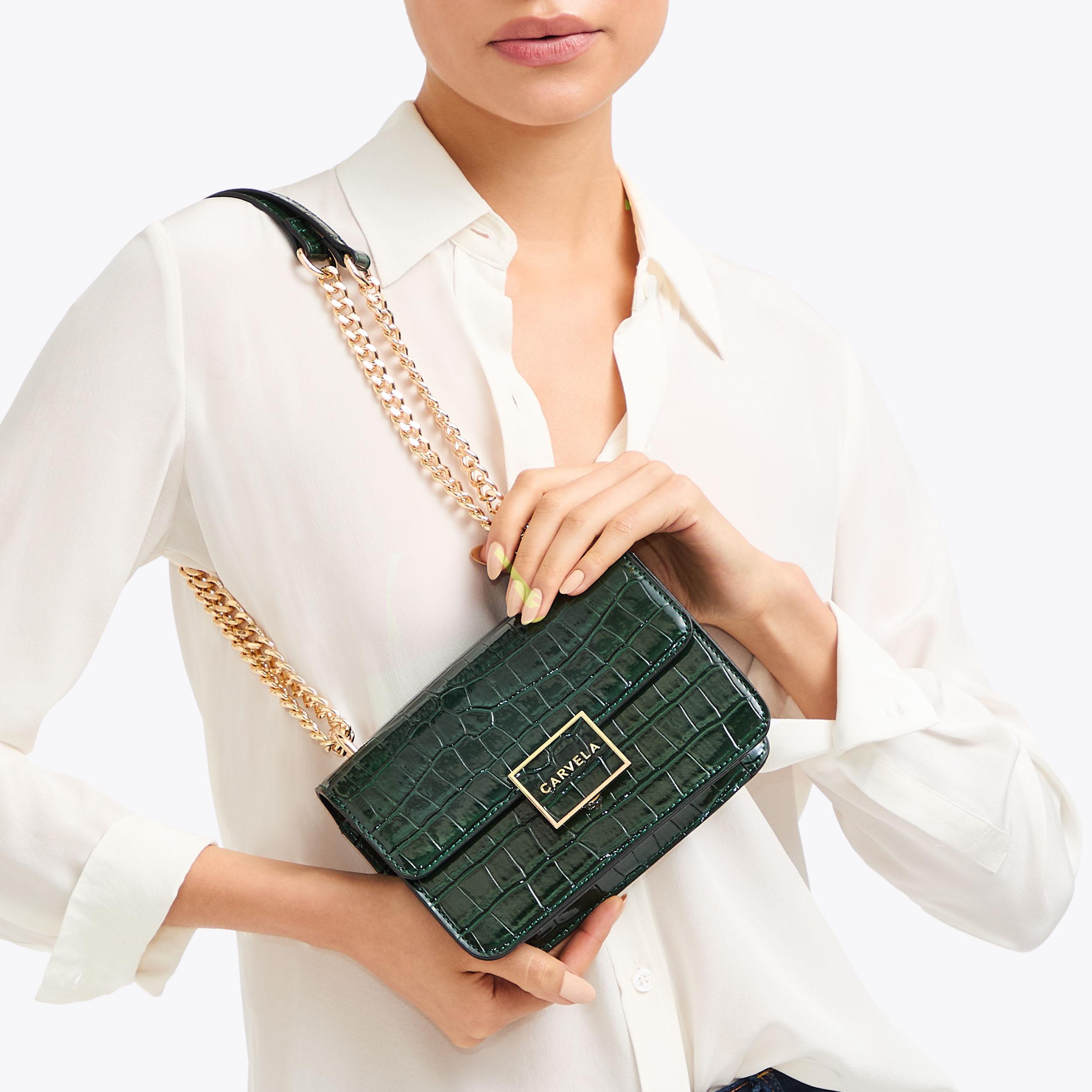 JESSICA SHOULDER BAG Dark Green Croc Print Shoulder Bag by CARVELA