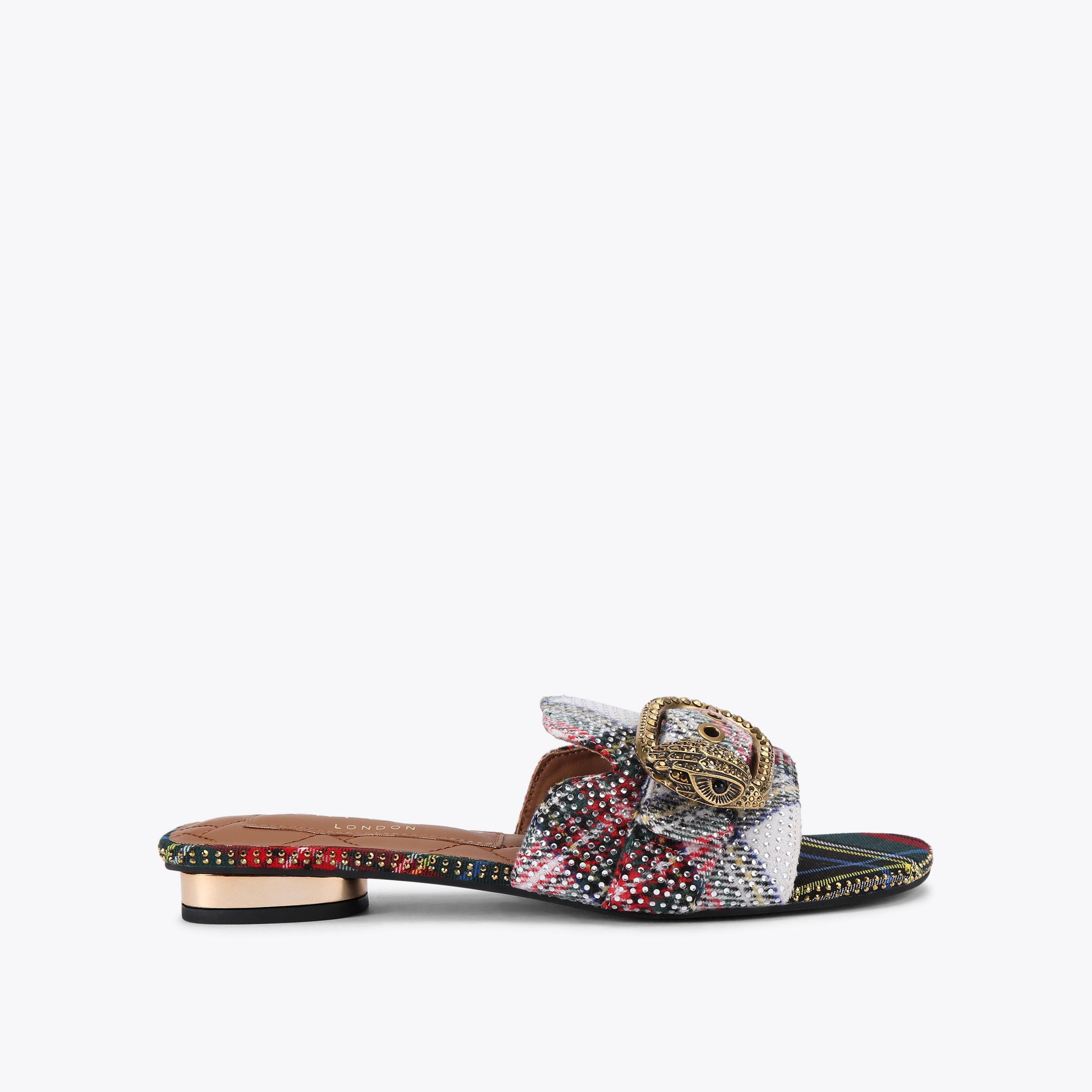 MAYFAIR FLAT SANDAL Tartan Slide On Sandal by KURT GEIGER LONDON