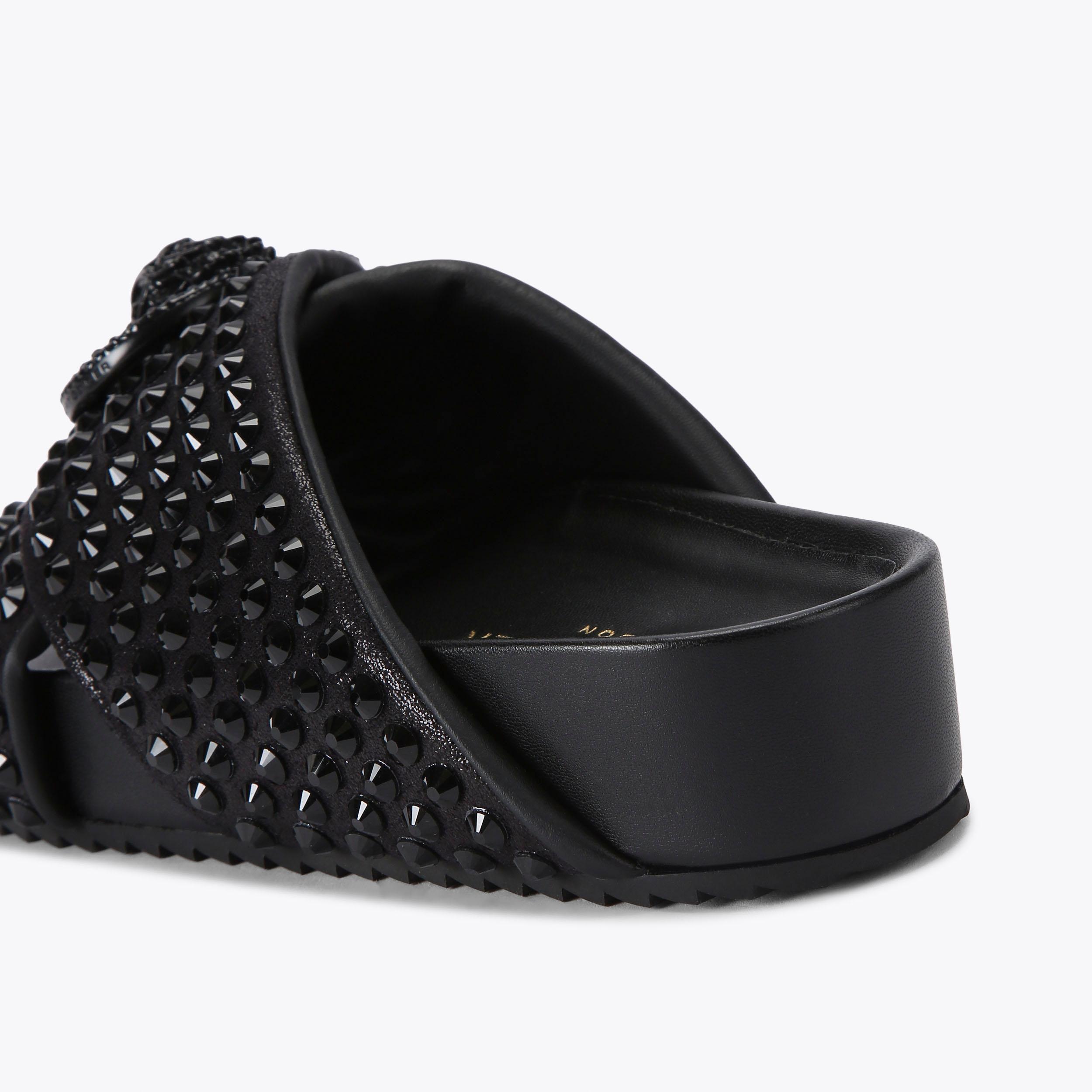 CHELSEA CROSS STRAP DR Black Crystal Slip On Sandals by KURT GEIGER LONDON