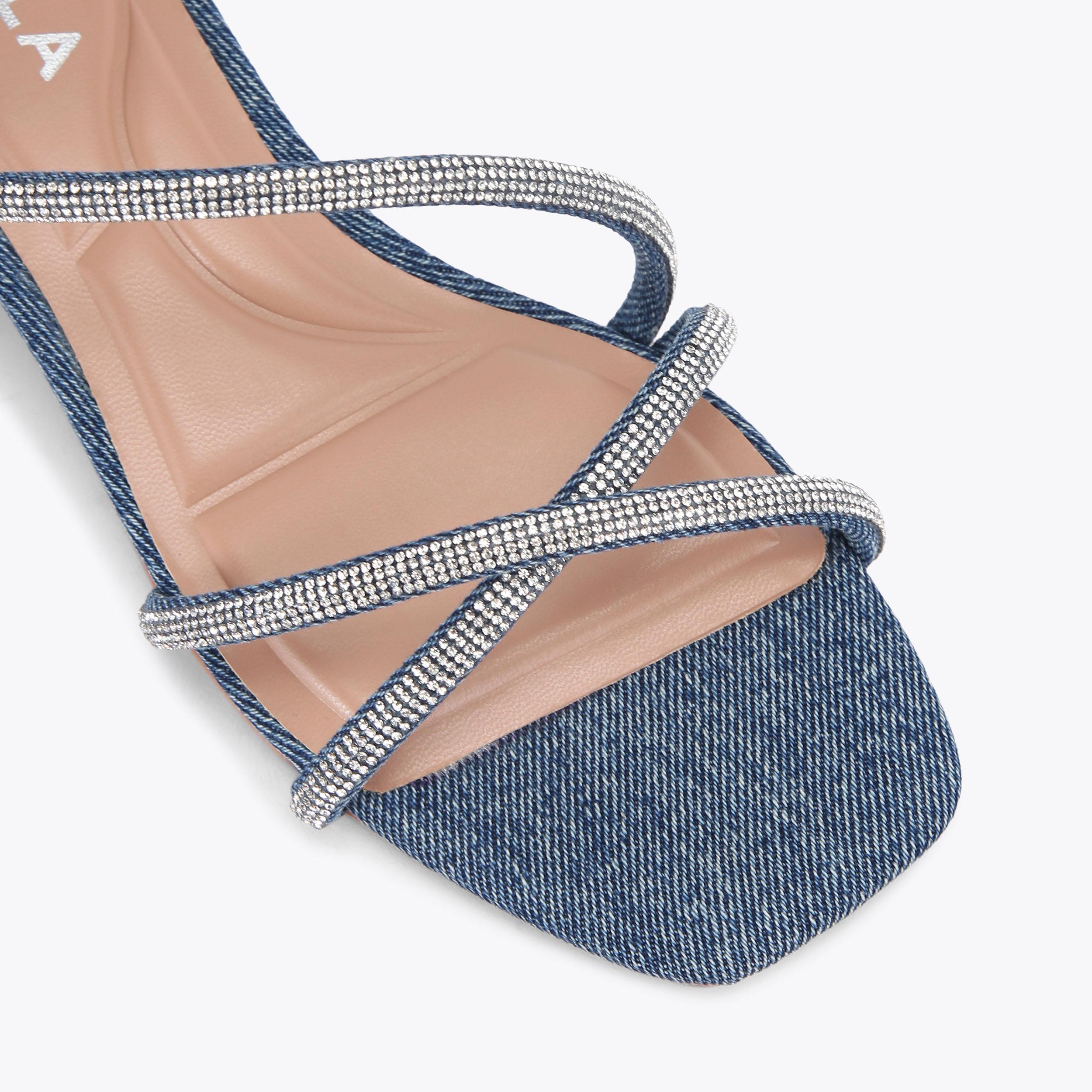 SPIRAL BLOCK SANDAL Denim Crystal Spiral Sandal by CARVELA