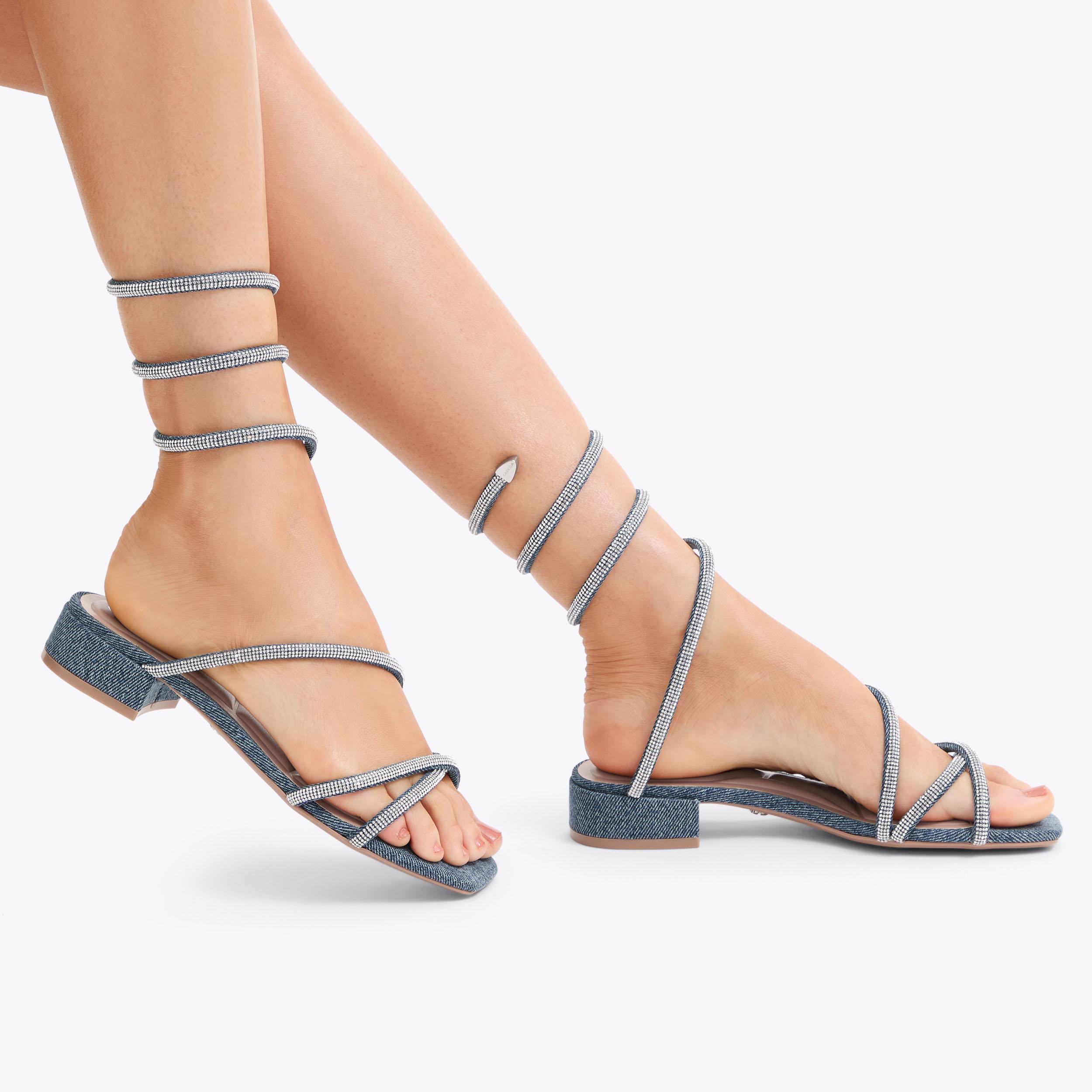 SPIRAL BLOCK SANDAL Denim Crystal Spiral Sandal by CARVELA