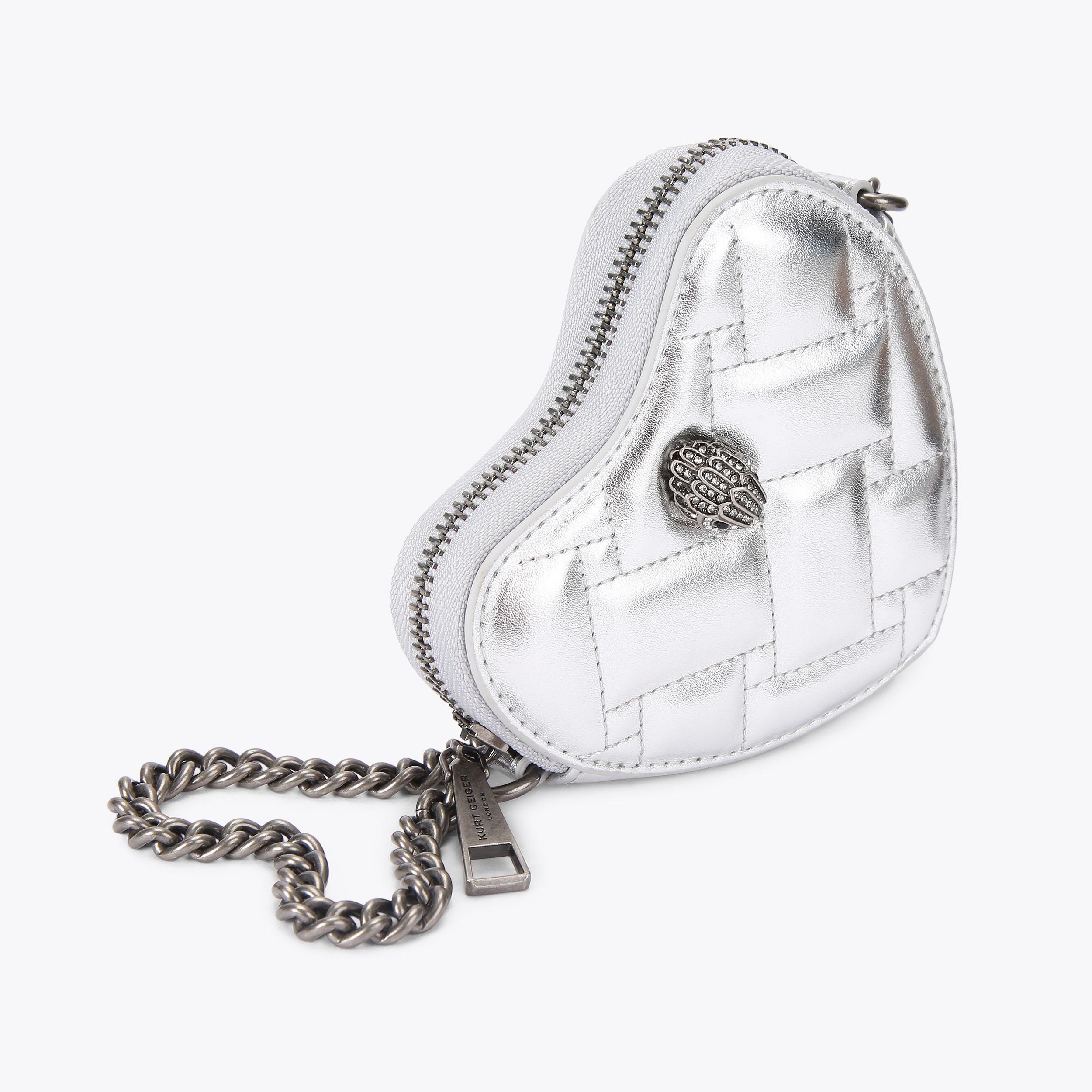 MICRO HEART CROSS BODY Silver Heart Cross Body Bag by KURT GEIGER LONDON