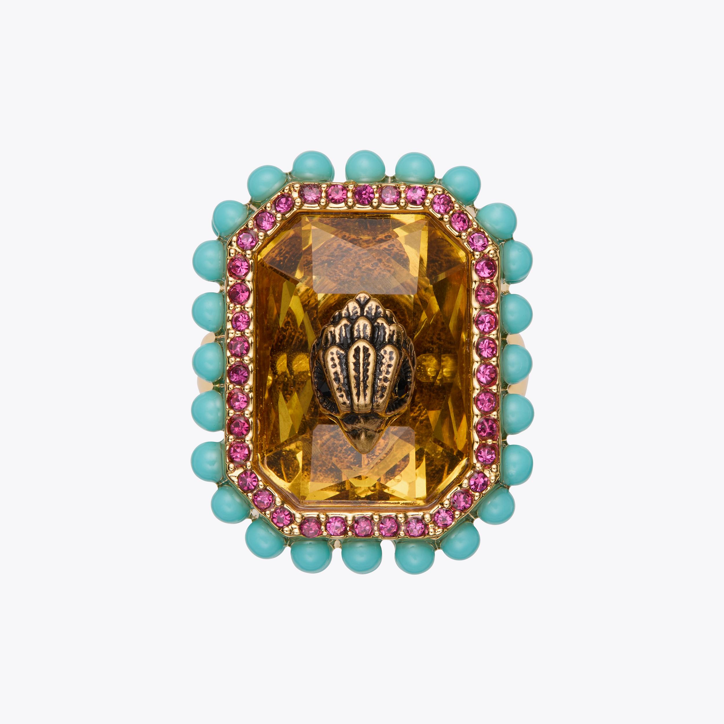 EMERALD COCKTAIL RING Pink Statement Ring by KURT GEIGER LONDON