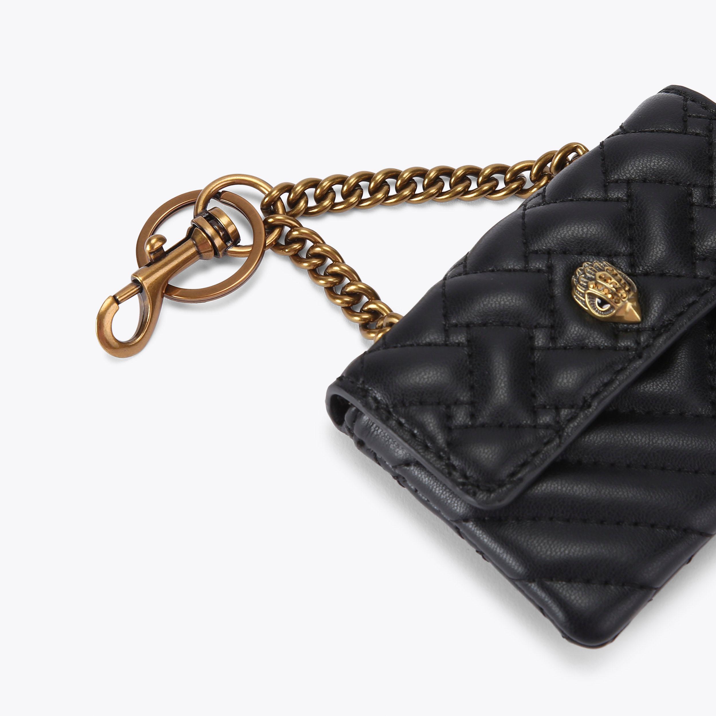 KENSINGTON CARD CHARM Black Lather Card Charm Keyring by KURT GEIGER LONDON