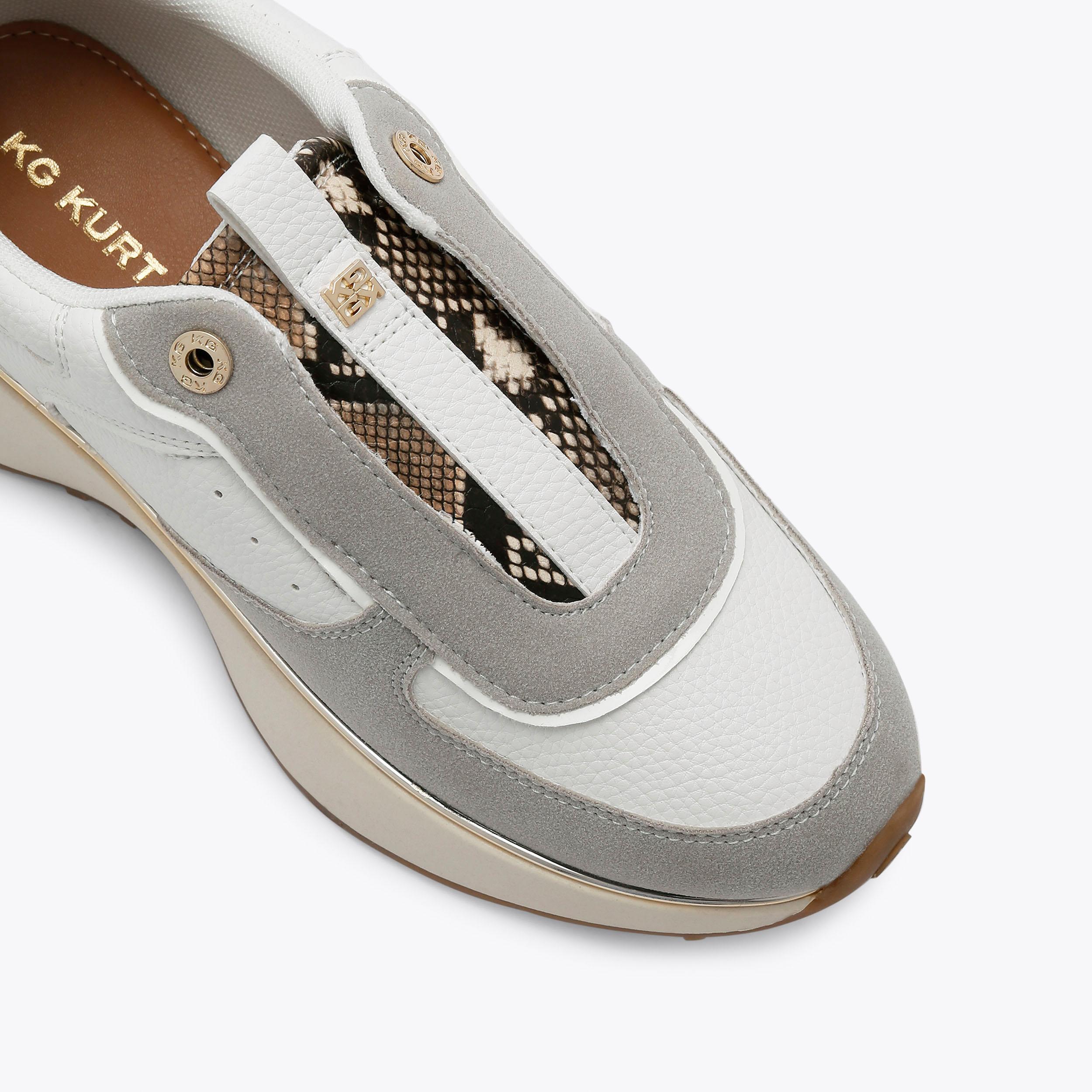 LOGAN LACELESS Grey Snake Printed Sneaker by KG KURT GEIGER
