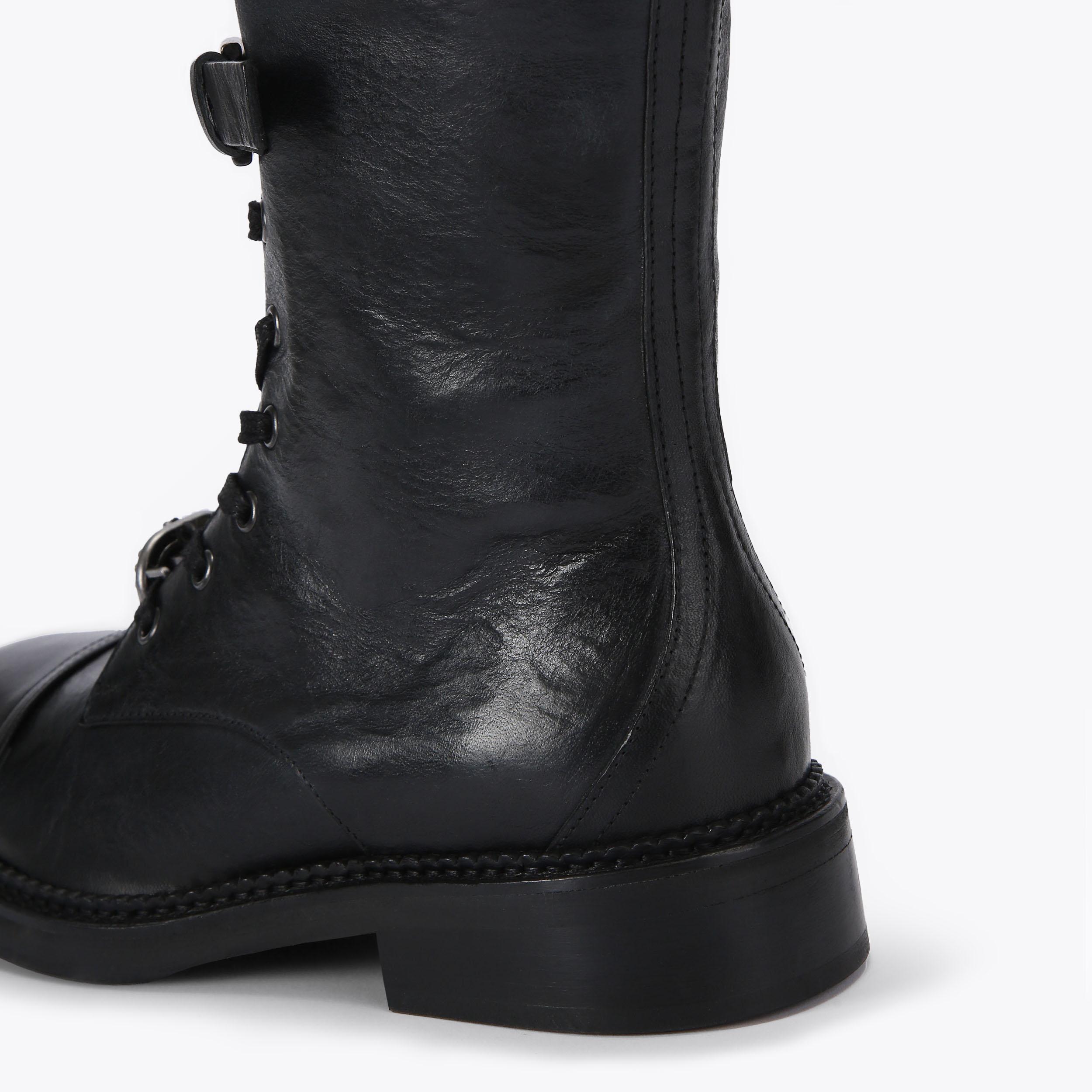 MONUMENT STRAP BOOT Black Leather Knee High Boot by KURT GEIGER LONDON